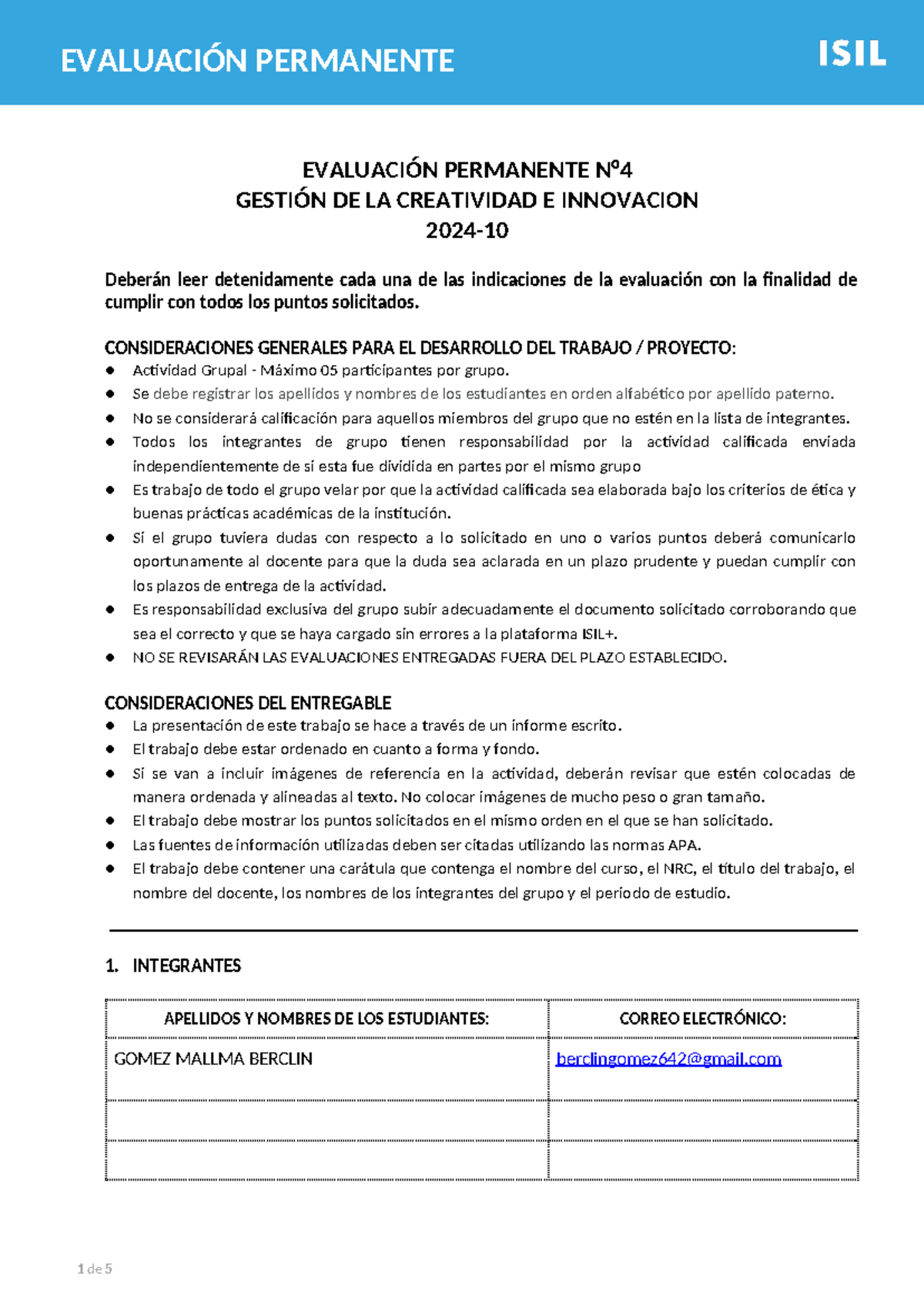 EP04 GES Ce I 2024 - sadadasd - EVALUACIÓN PERMANENTE N° GESTIÓN DE LA ...