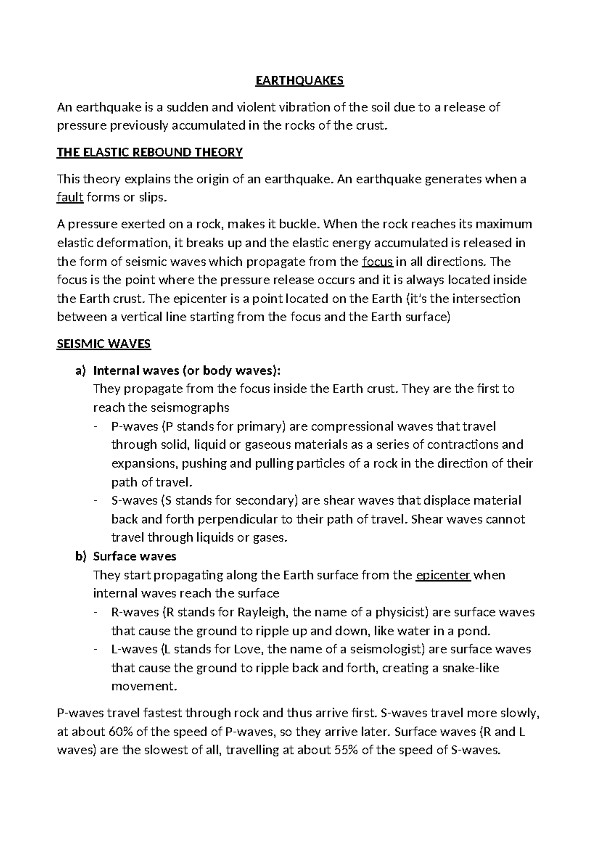 Earthquakes - EARTHQUAKES An earthquake is a sudden and violent ...