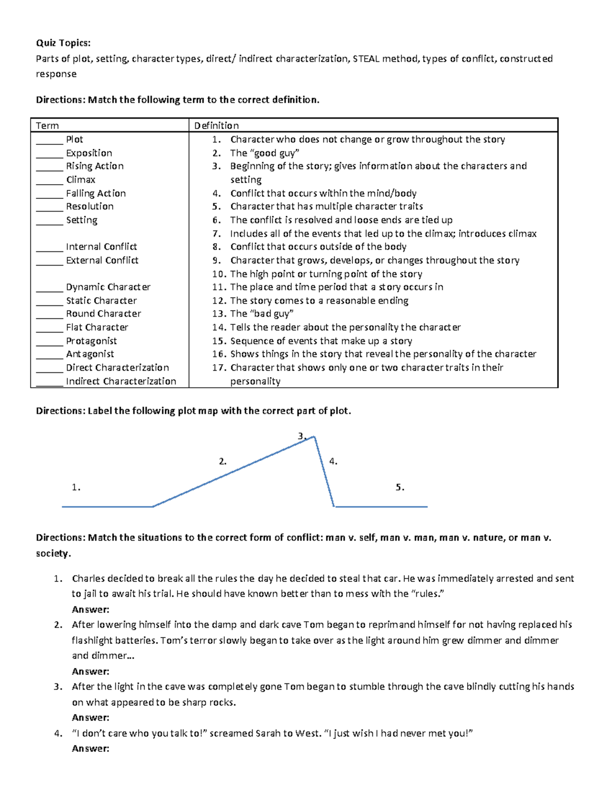 Elements of a story study guide - Quiz Topics: Parts of plot, setting ...