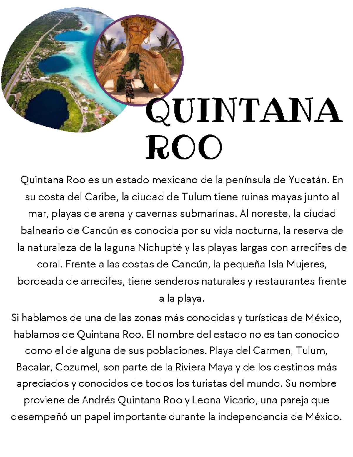 Quintna ROO - espero y les sirva mucho - QUINTANA ROO Quintana Roo es ...