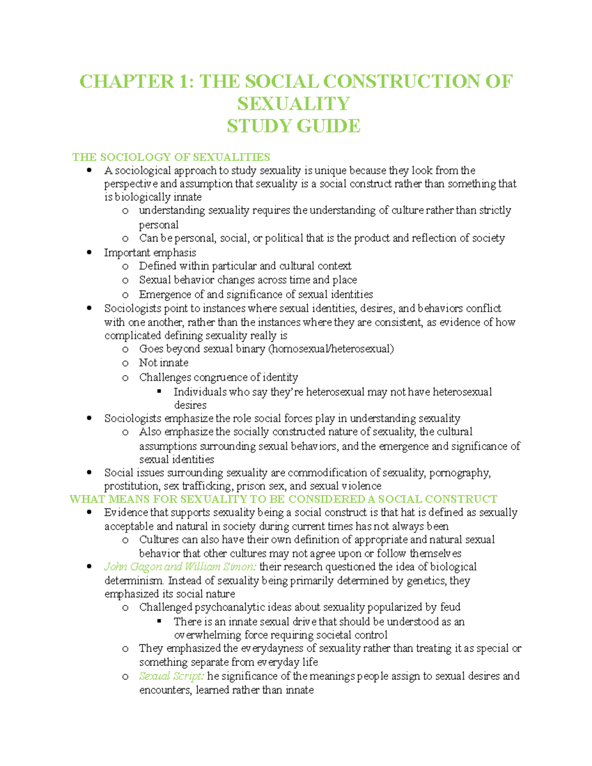 [ SYG 2340 ] THE Social Construction OF Sexuality - CHAPTER 1: THE ...