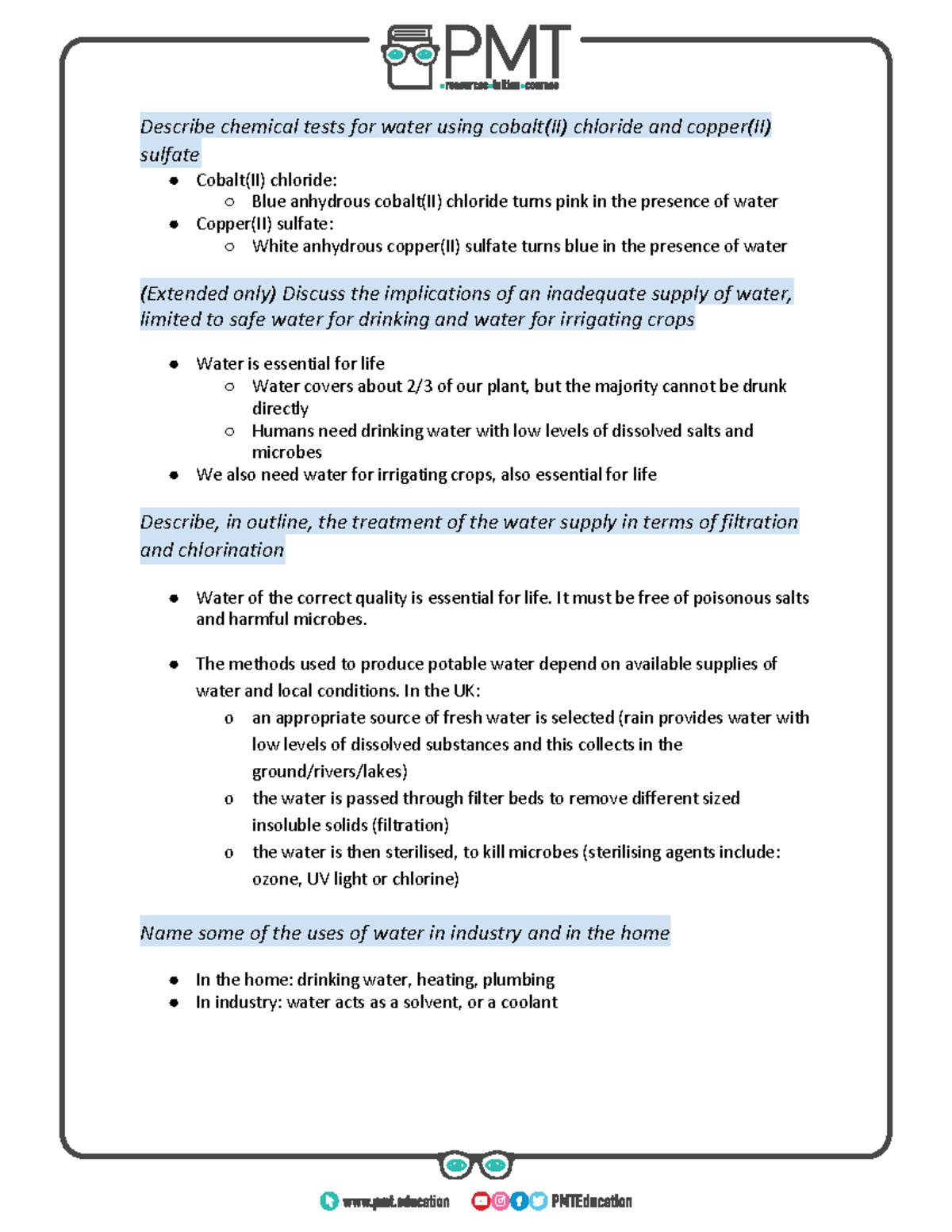 Air and Water - notes - Describe chemical tests for water using cobalt ...