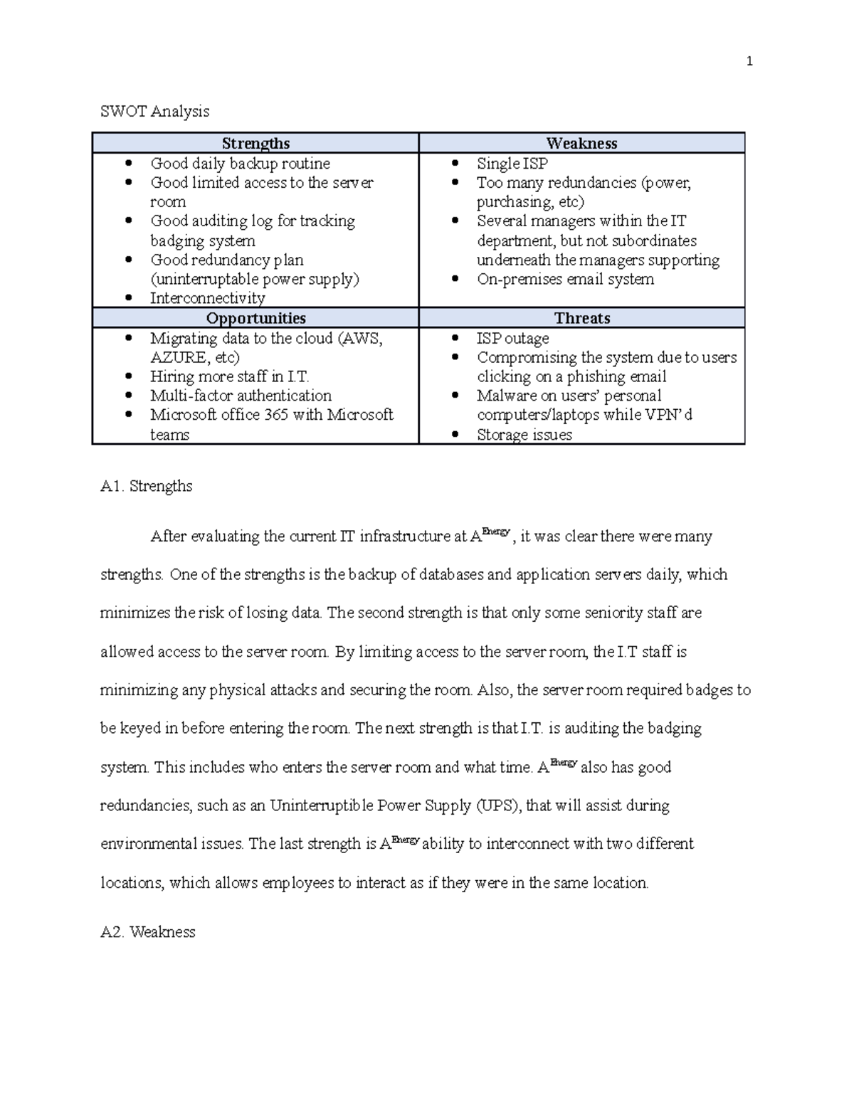 MMT - Task 1 - mmt - SWOT Analysis StrengthsWeakness Good daily backup routine Good limited ...