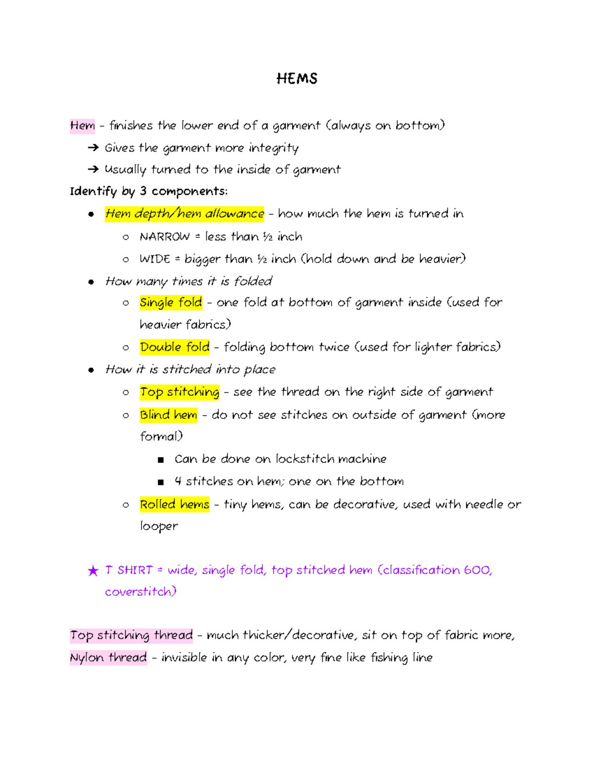 Hems - Hems notes - Bailey - HEMS Hem - finishes the lower end of a ...