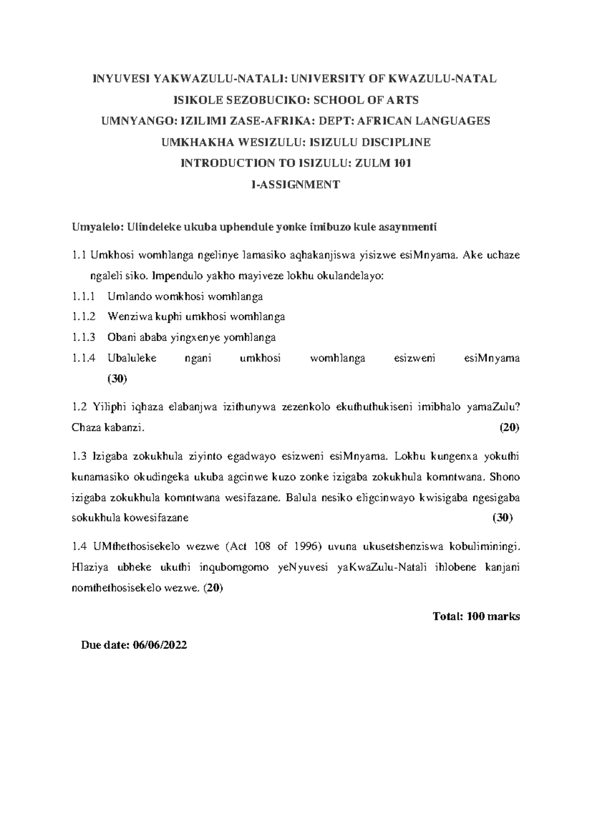 Null - this document shows the structure of the exam and past questions ...