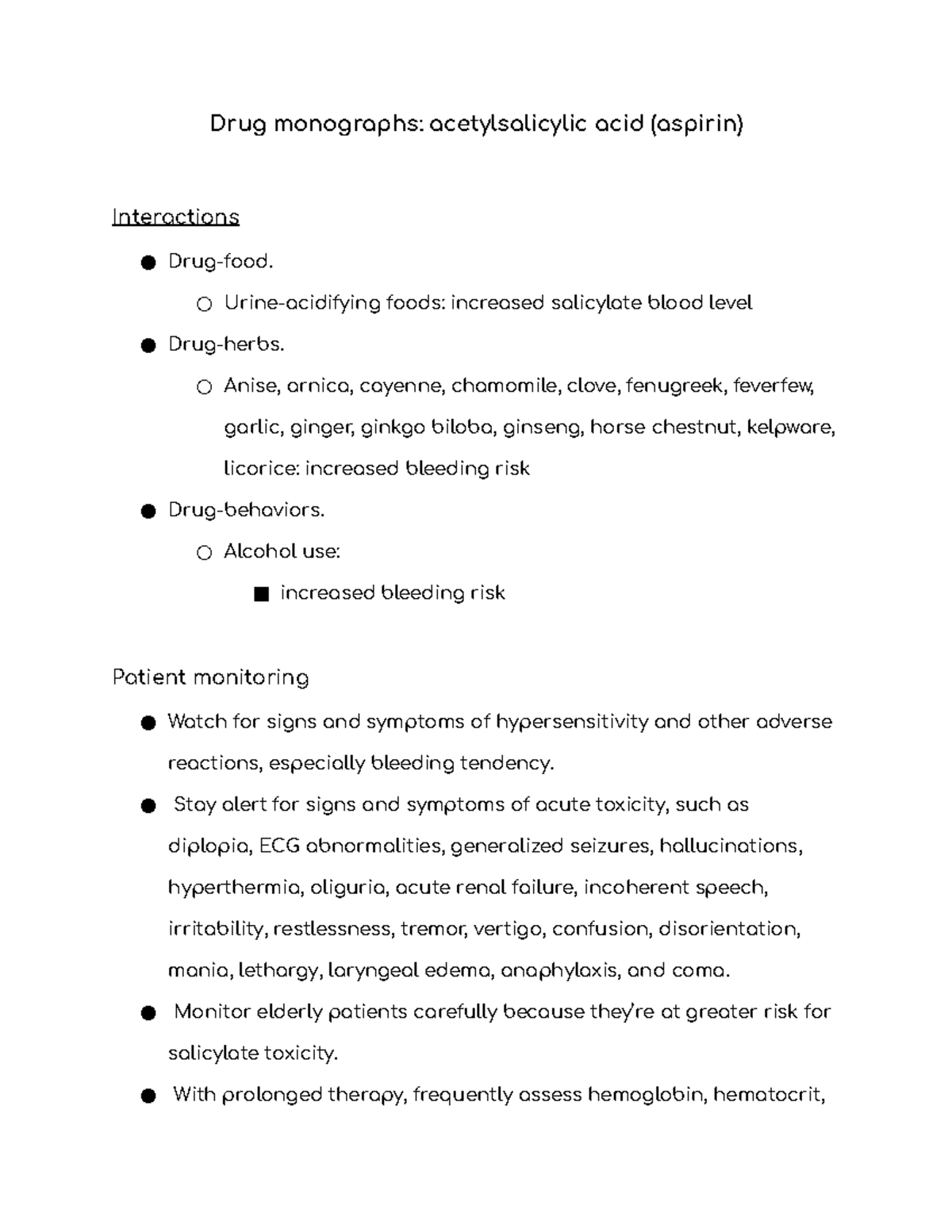 Drug monographs acetylsalicylic acid (aspirin) - Drug monographs ...