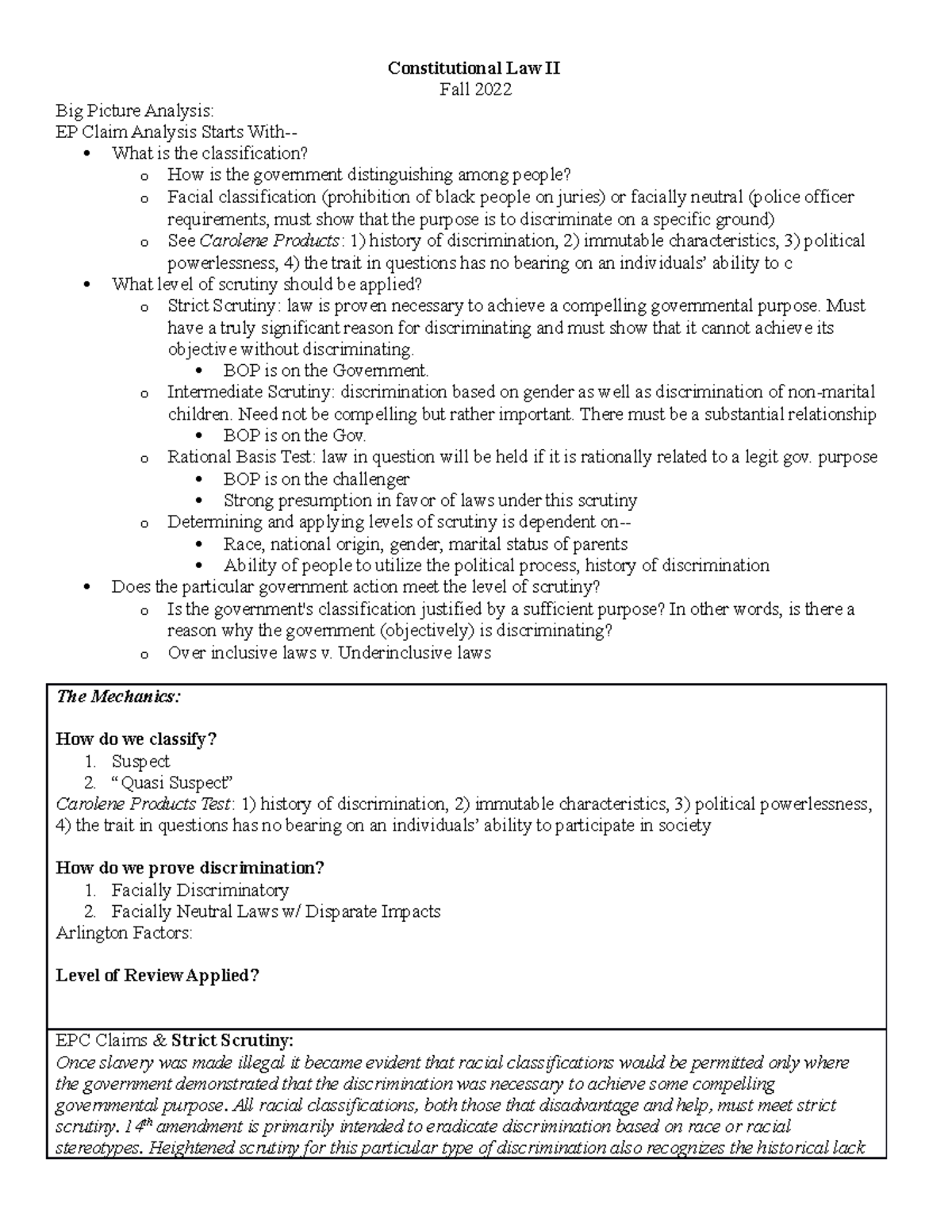 Constitutional Law II EP, SDP, and 1A - Constitutional Law II Fall 2022 ...