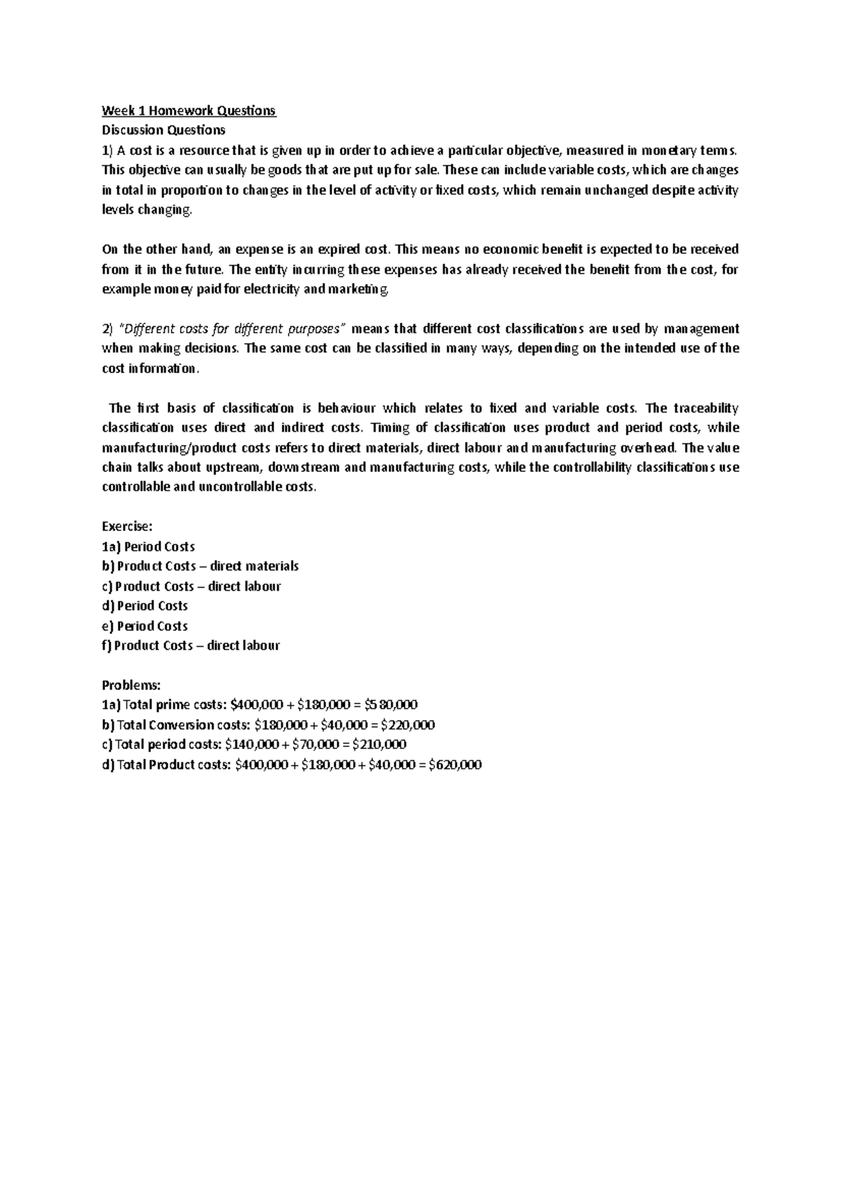 Week 1 Homework Questions - Week 1 Homework Questions Discussion ...