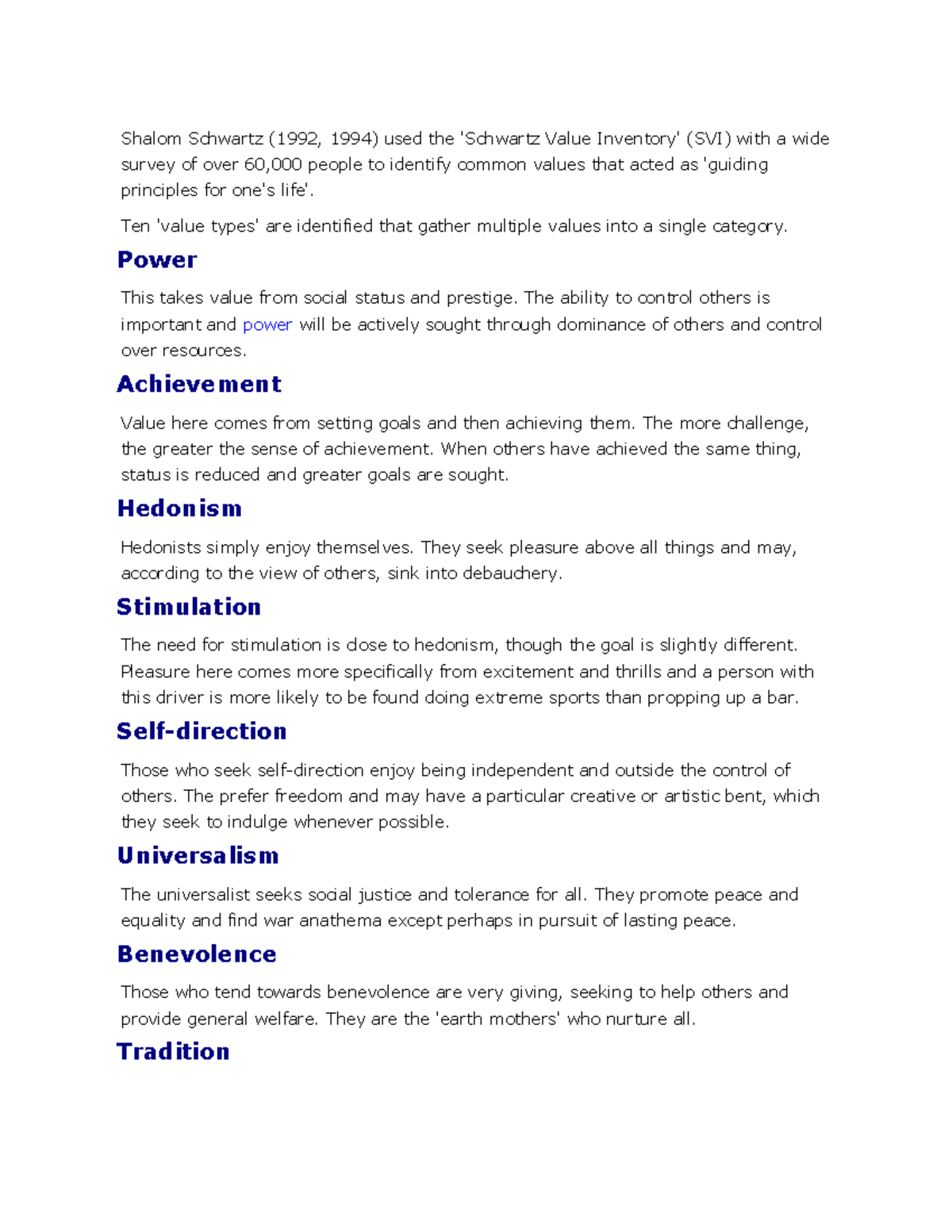 NICE Shalom Schwartz Value model - Shalom Schwartz (1992, 1994) used ...
