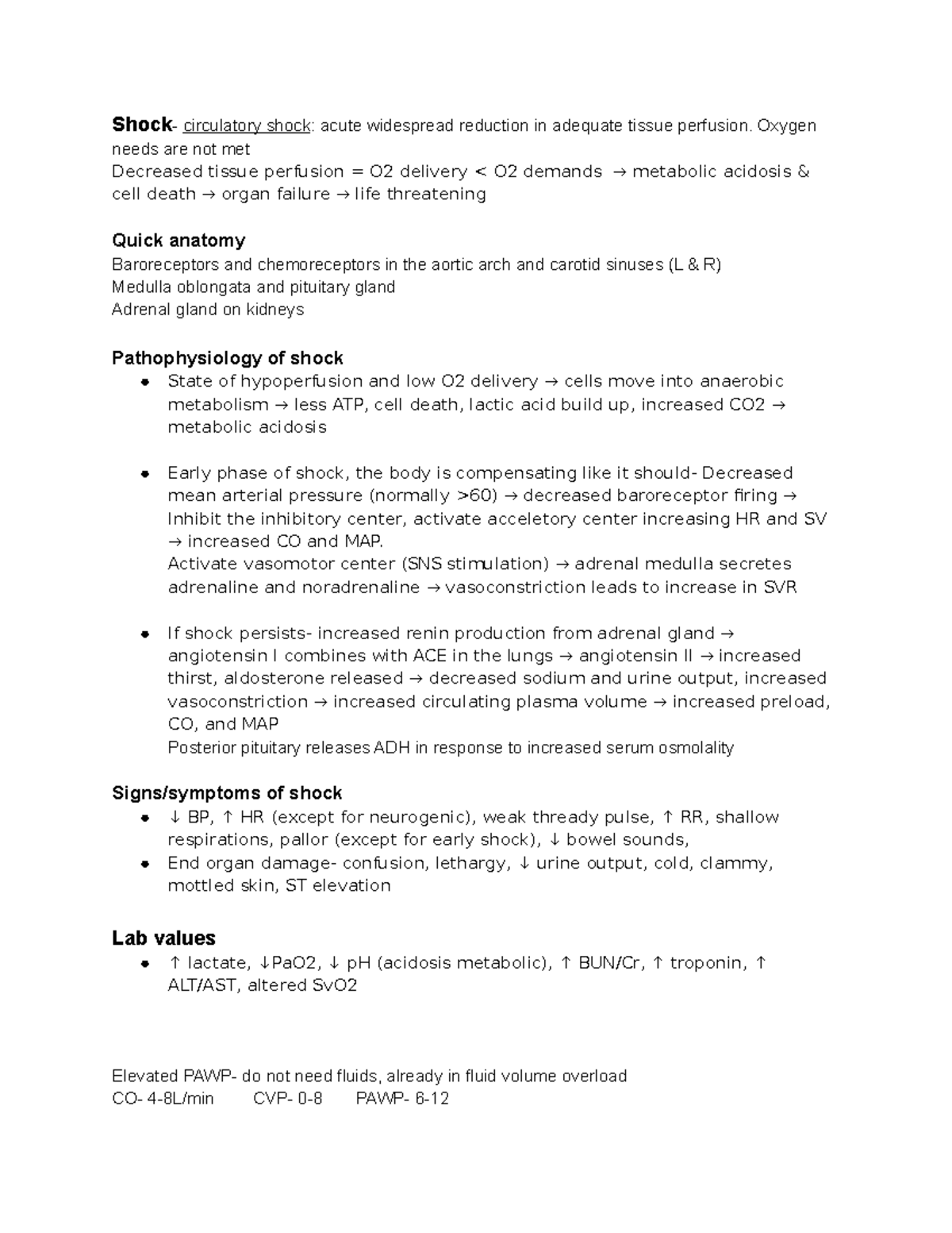Shock info - Shock- circulatory shock: acute widespread reduction in ...