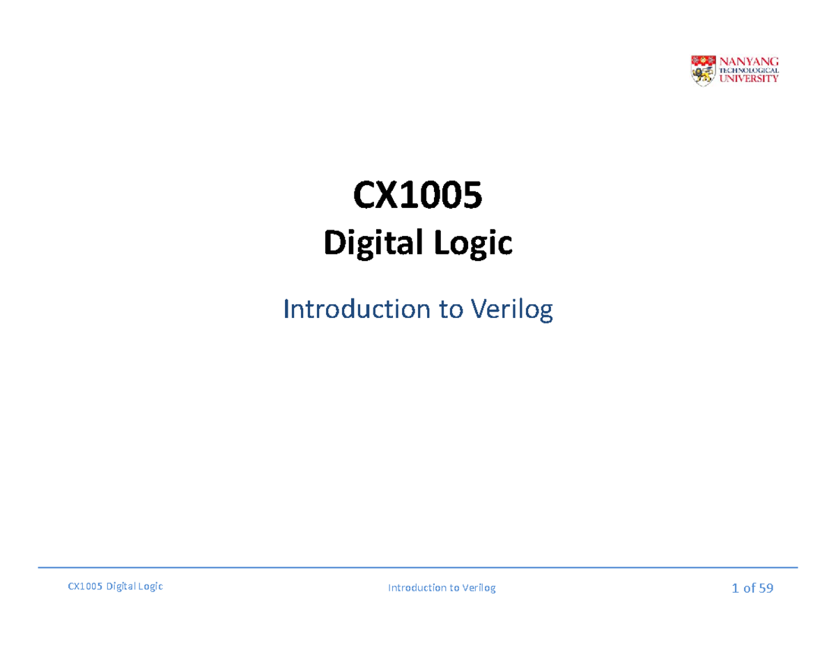 08a Ntu Sce Cx1005 Introduction To Verilog Digital Logic Introduction To Verilog 1 Of Cx 