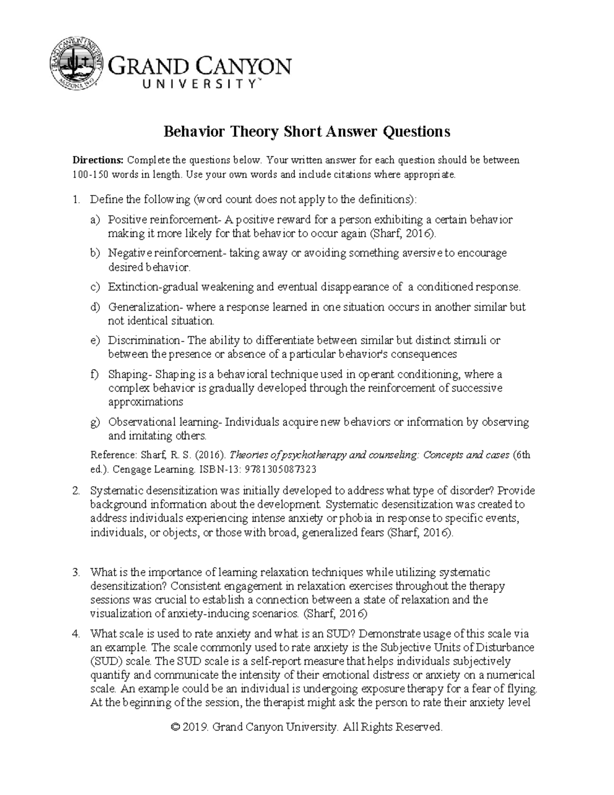 Behavior Theory Short Answer Questions - Behavior Theory Short Answer ...