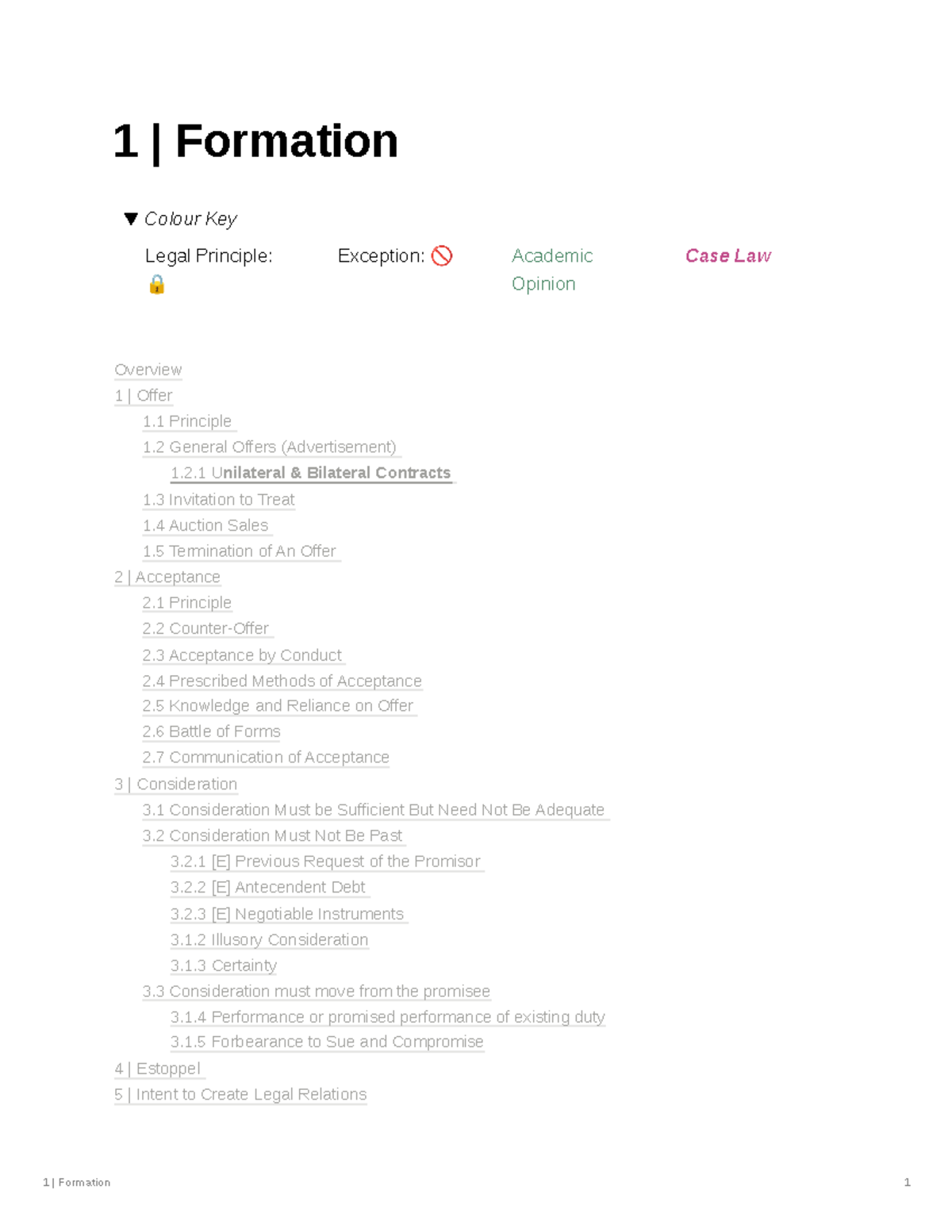 Formation of Contract - 1 | Formation Colour Key Legal Principle: 🔒 ...
