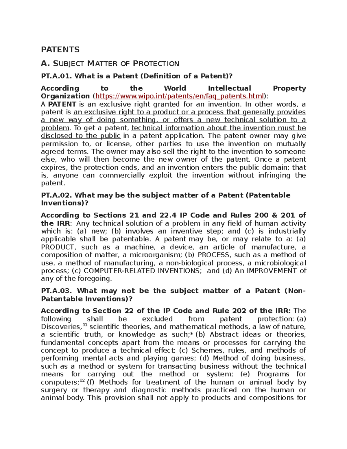 Patent - PATENTS A. SUBJECT MATTER OF PROTECTION PT.A. What is a Patent ...
