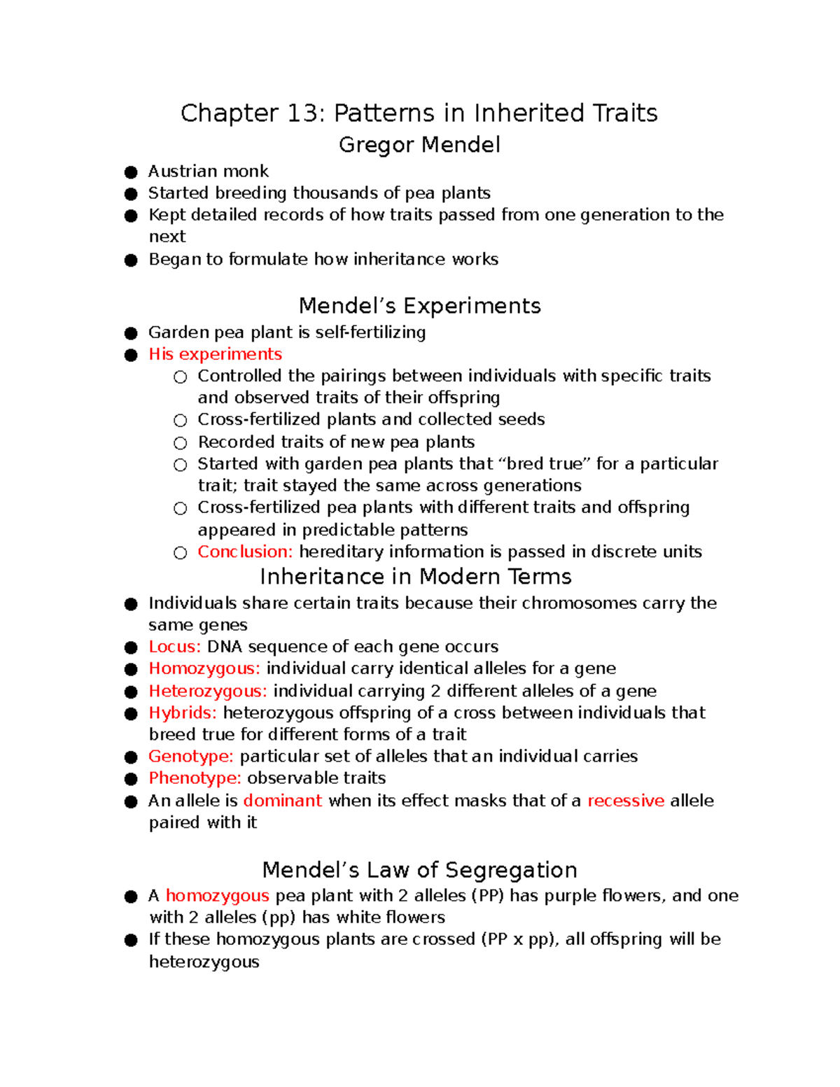 BIOL 101 Module 9 Notes Patterns in Inherited Traits - Chapter 13 ...