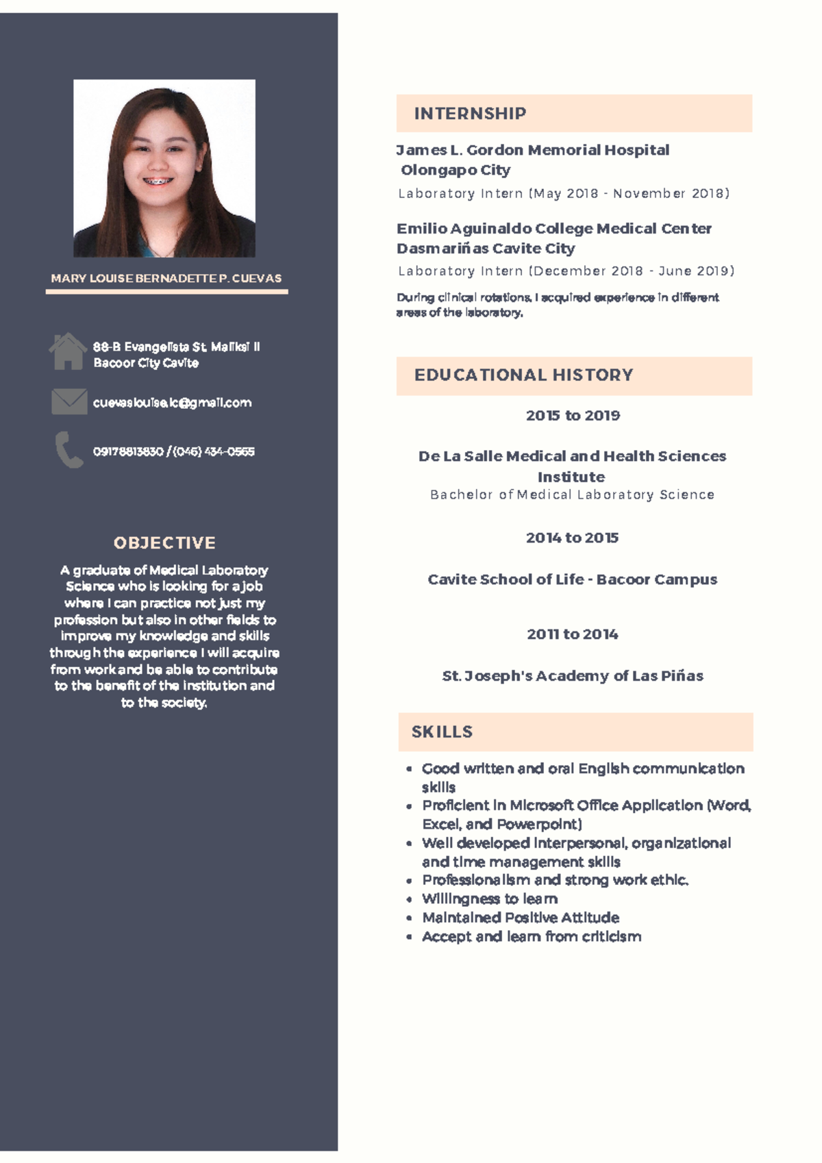 Cuevas.L Resume - amdmms - 2015 to 2019 De La Salle Medical and Health ...