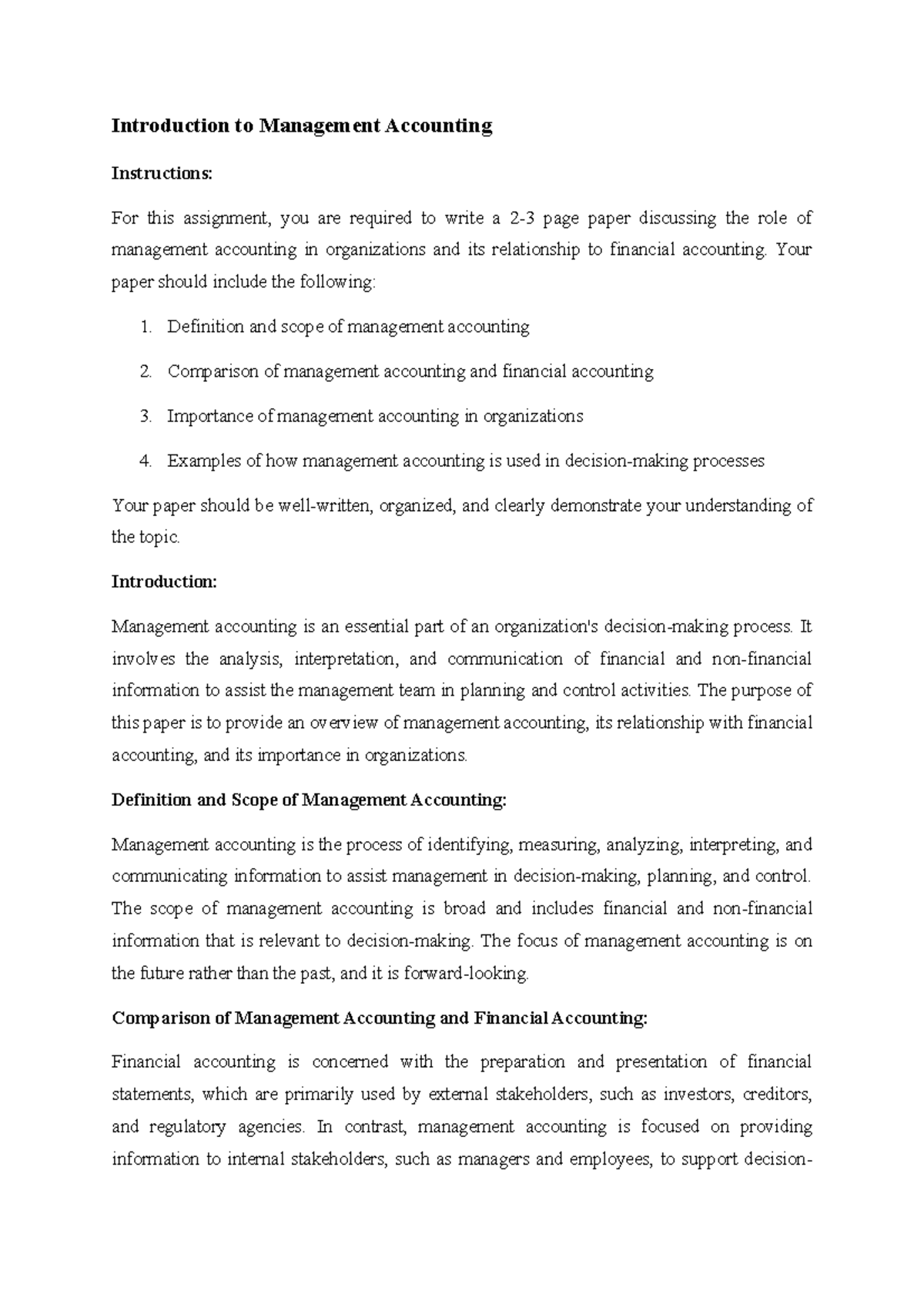 Introduction to Management Accounting - Introduction to Management ...