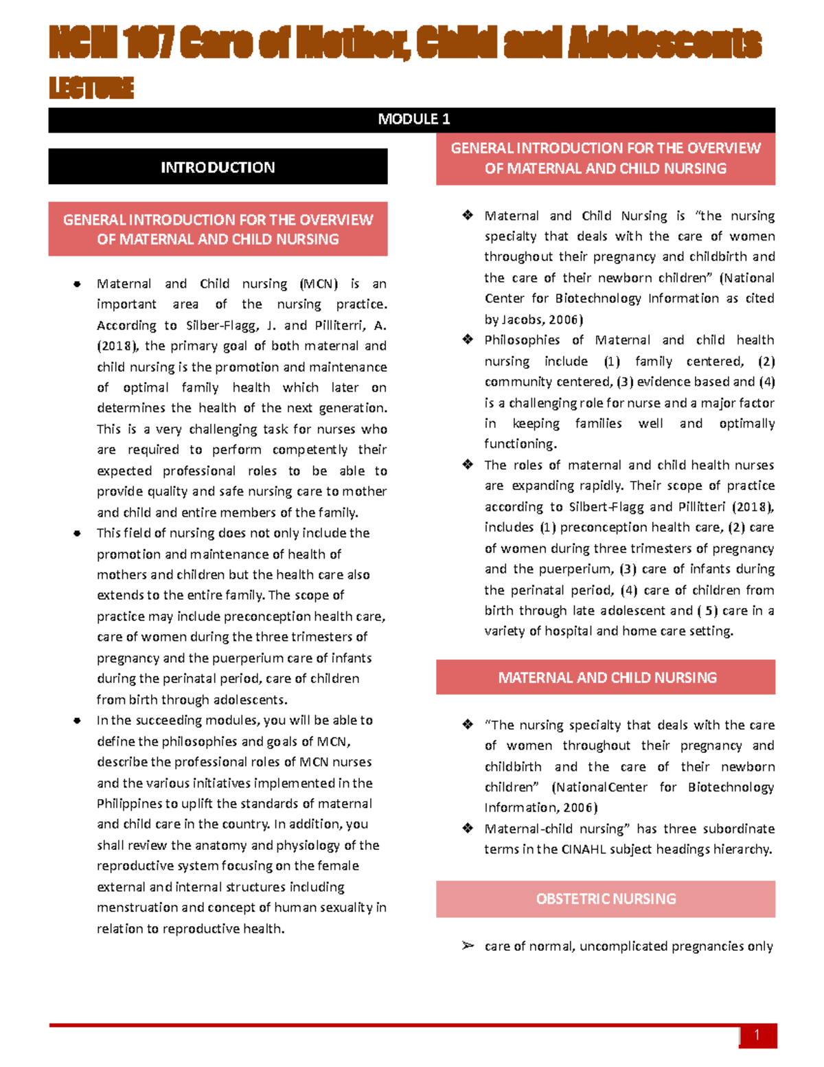 PRNU122 NCM 107 Module 1 - NCM 107 Care of Mother, Child and Adolescents LECTURE MODULE 1 - Studocu