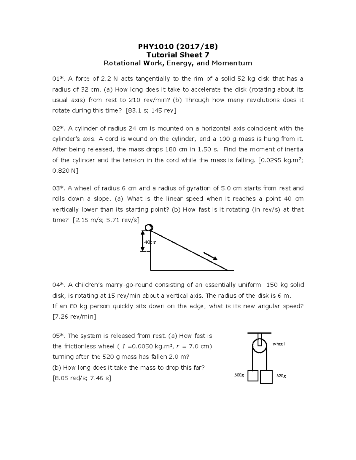 Tut-07-Rot Work Energy 2018 GC - PHY1010 (201 7 /1 8 ) Tutorial Sheet 7 ...