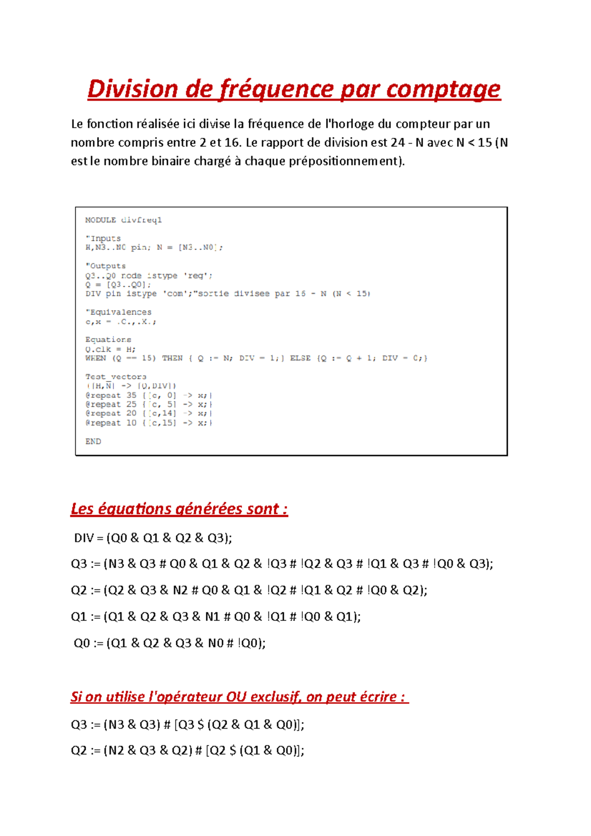 Division de fréquence par comptage - Division de fréquence par comptage ...