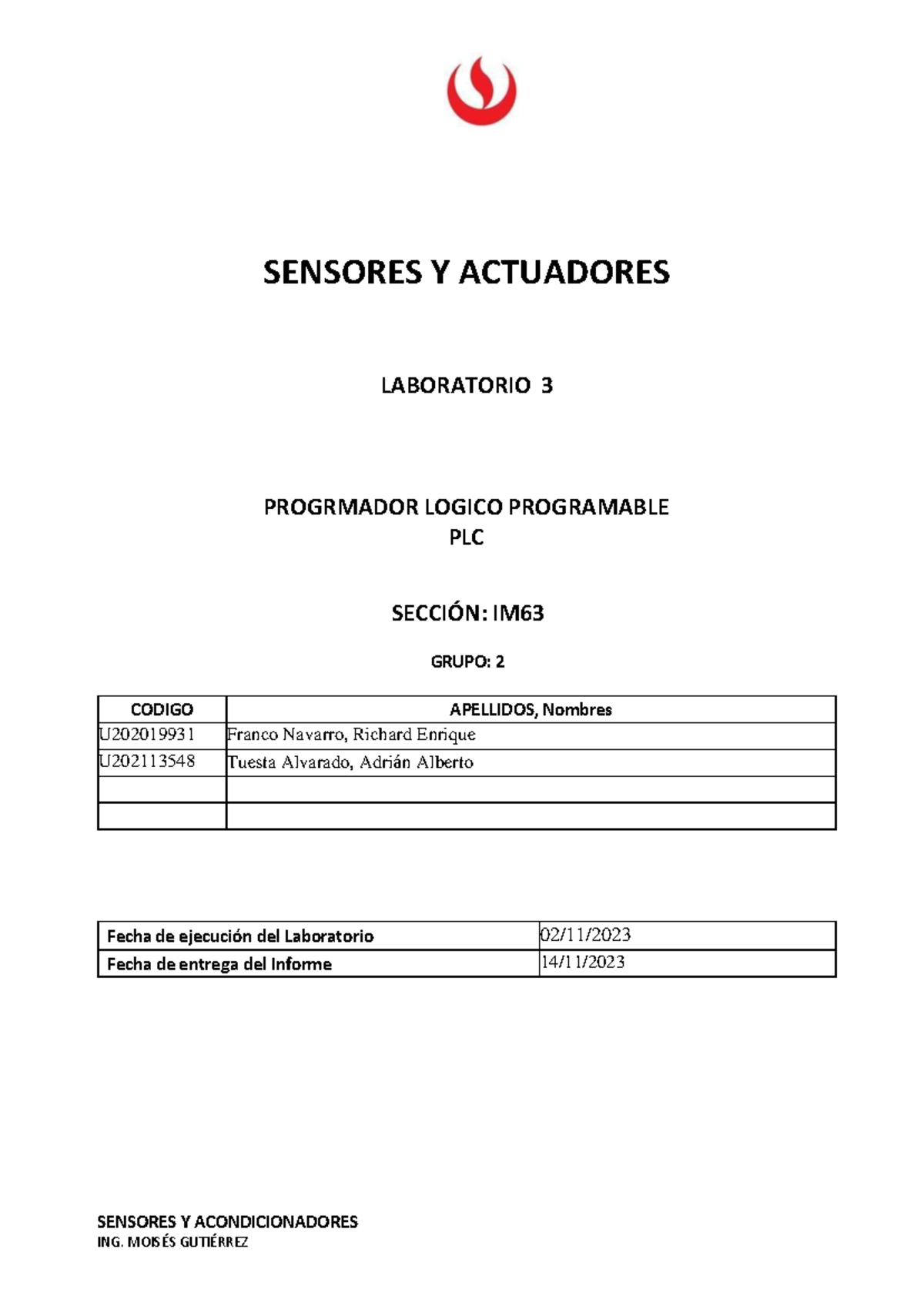 EL258 GUIA Laboratorio 3 Sensores Y Actuadores 2023-02 - SENSORES Y ACONDICIONADORES SENSORES Y ...