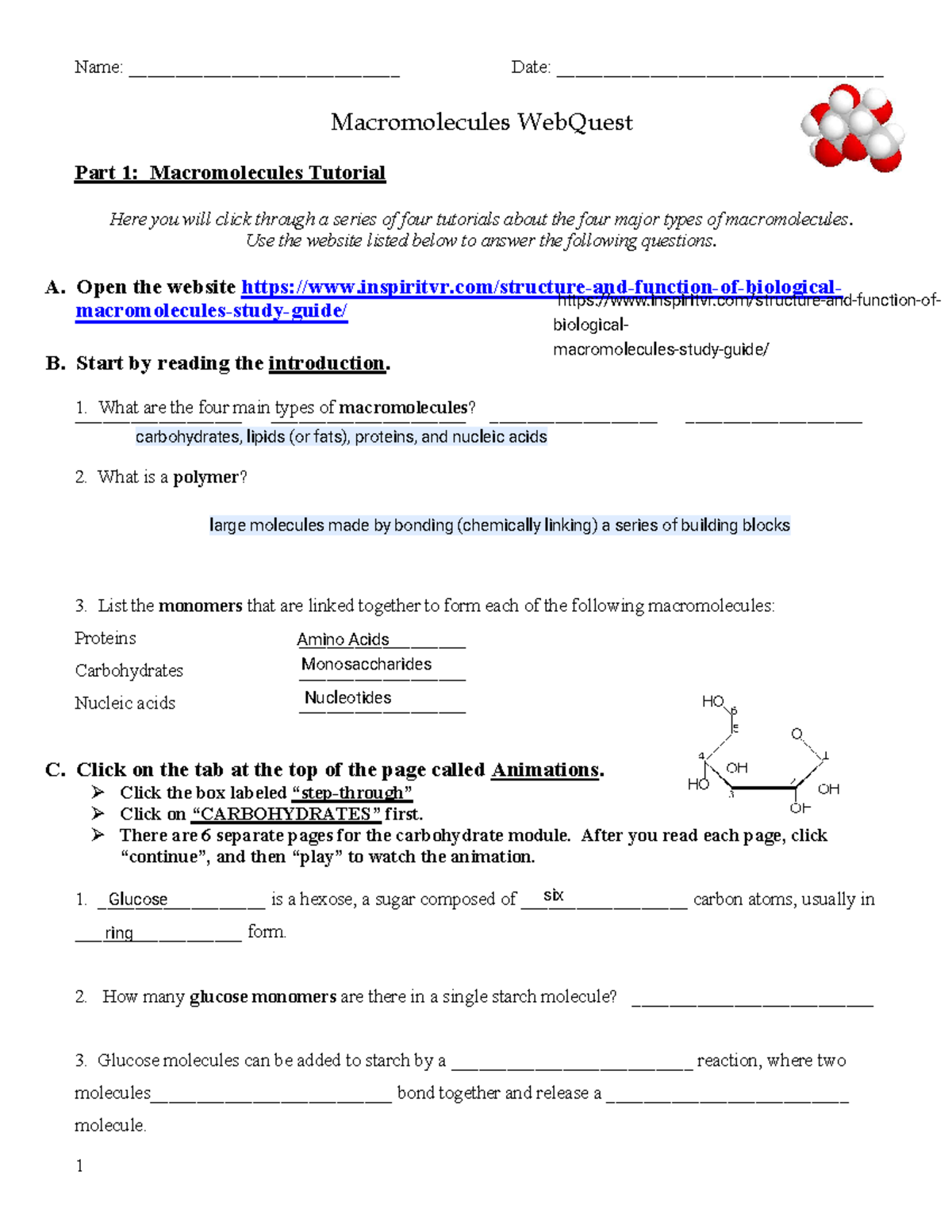 Dolan Dease - Macromolecule Webquest - Macromolecules WebQuest Part 1 ...