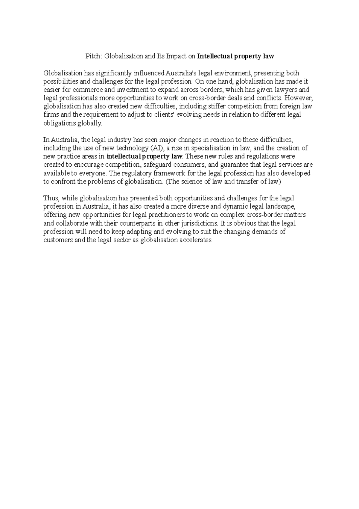 Pitch For Ethics Assignment - Pitch: Globalisation and Its Impact on ...