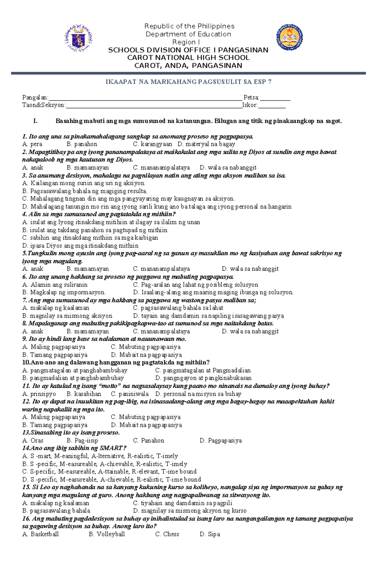 ESP 7 - BOOK - Republic of the Philippines Department of Education ...