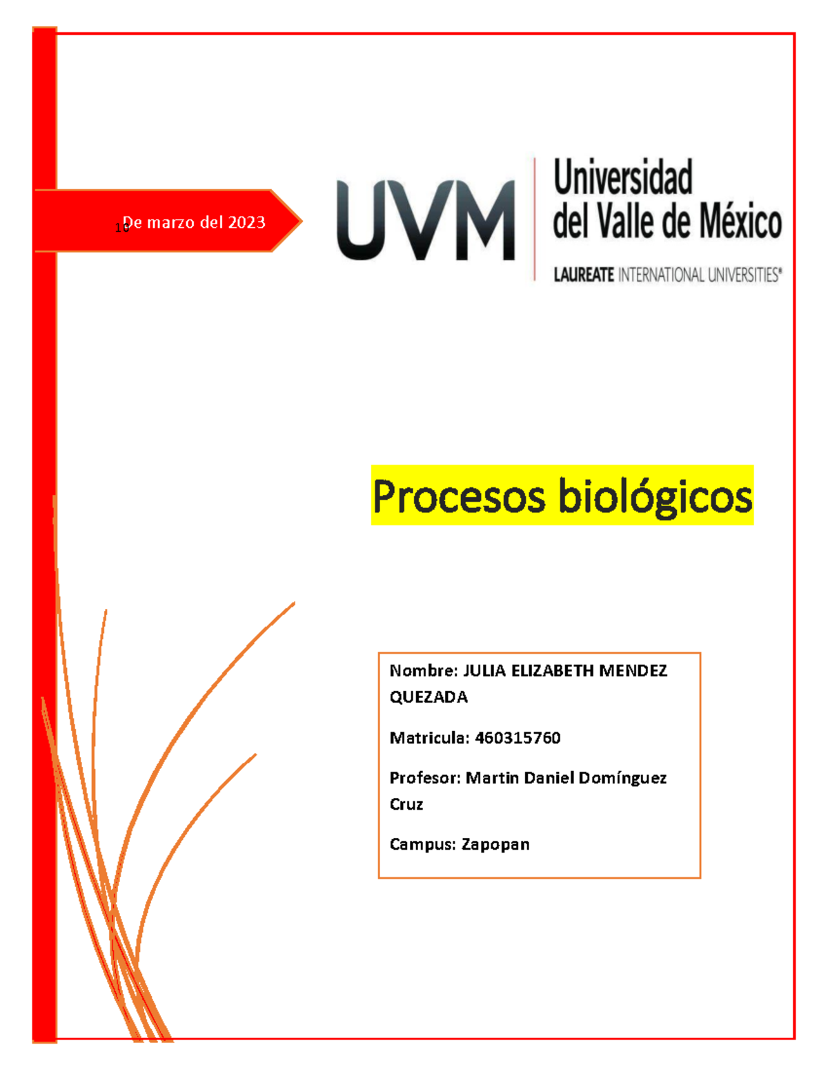 Practica 11 Procesos Biologicos - 10 De marzo del 2023 Procesos ...