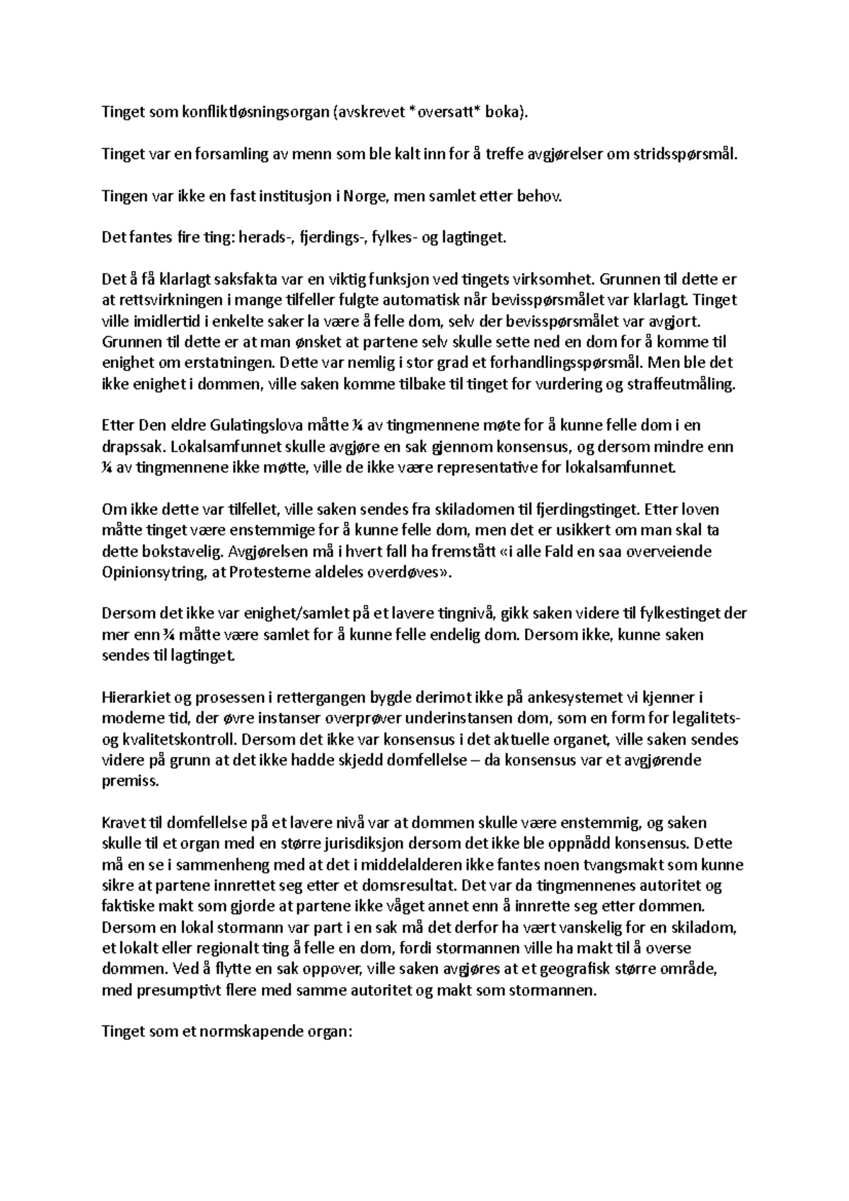Tinget som konfliktløsningsorgan - Tinget som konfliktløsningsorgan ...