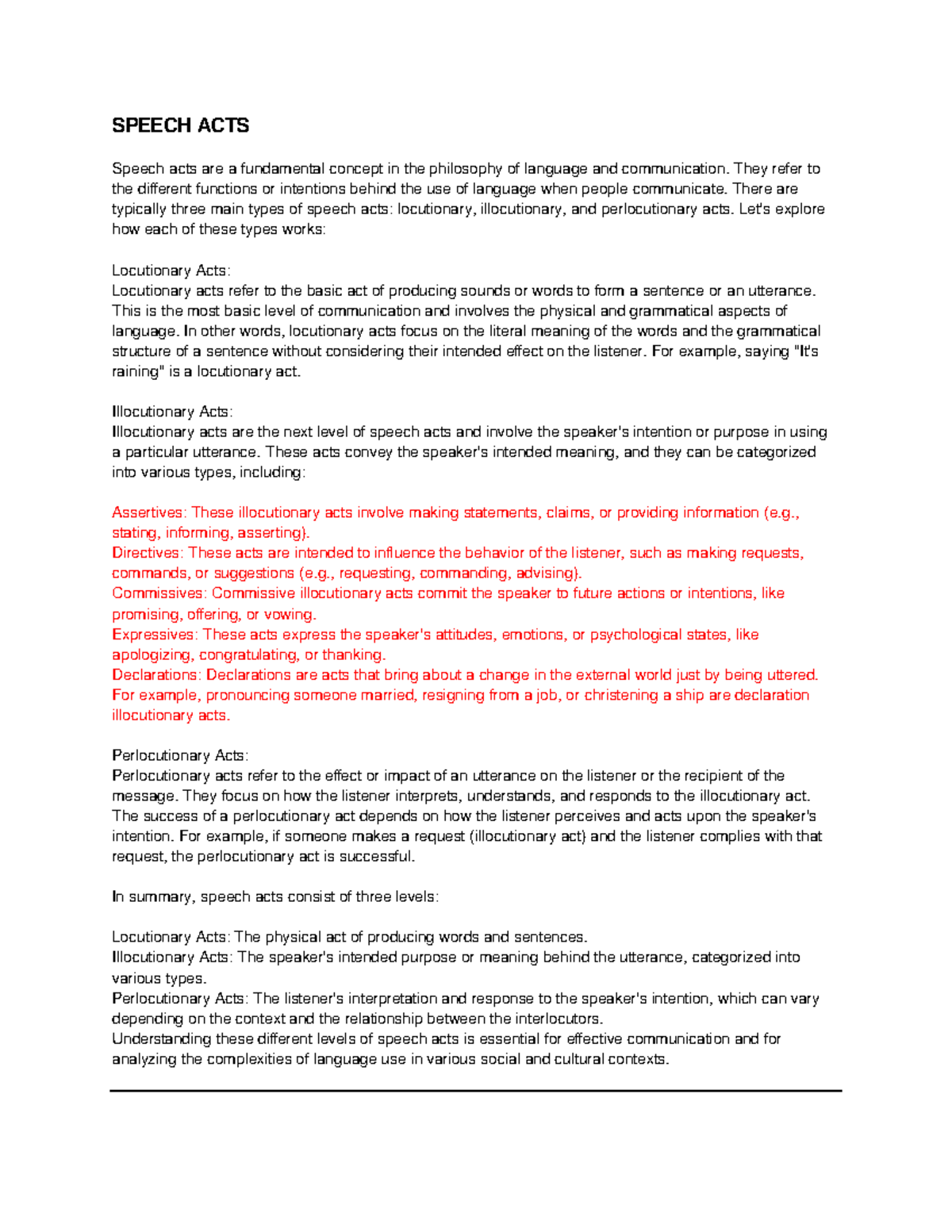 Speech ACTS - SPEECH ACTS Speech acts are a fundamental concept in the philosophy of language ...