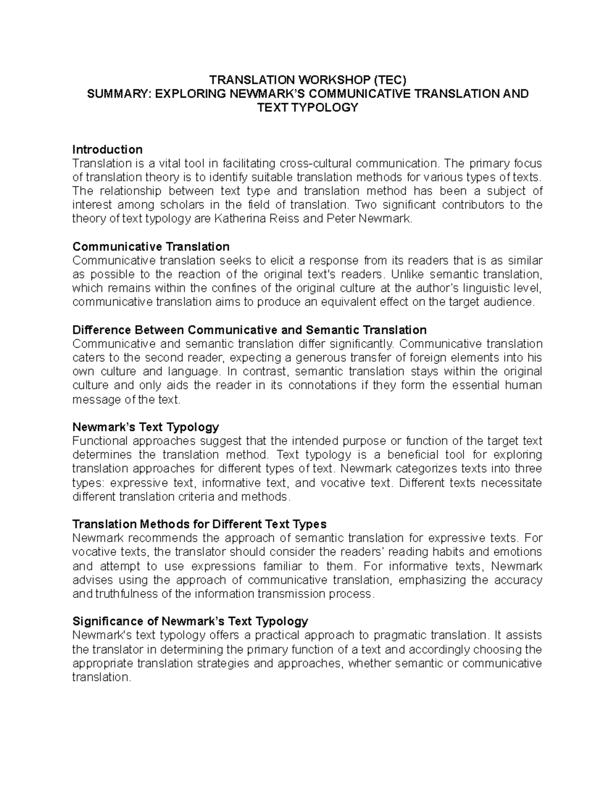 Translation workshop - Resumen Taller de Traduccion del Ingles al ...