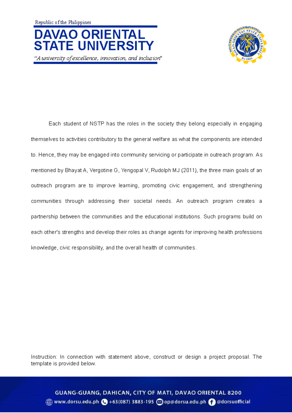 Project Proposal Template - Republic of the Philippines DAVAO ORIENTAL ...