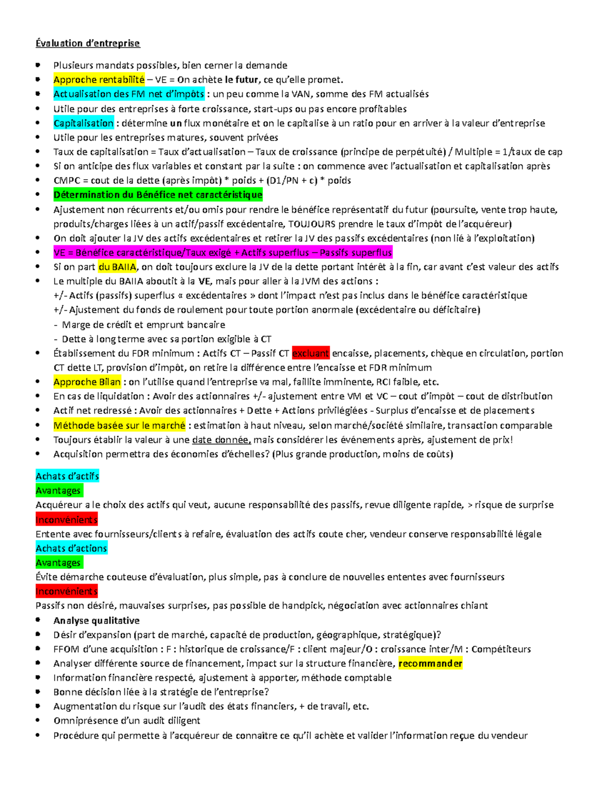 Résumé Évaluation d'entreprise - Évaluation d’entreprise Plusieurs ...