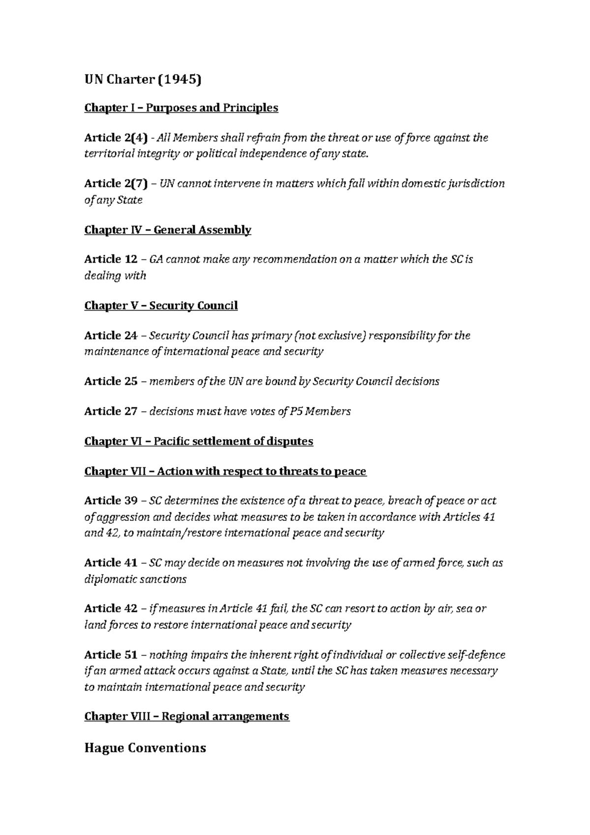 Relevant law, treaties and conventions - UN Charter (1945) Chapter I ...