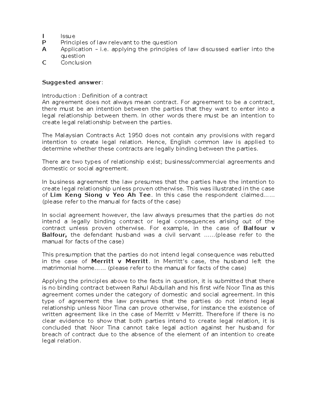 Answering law questions - I Issue P Principles of law relevant to the ...