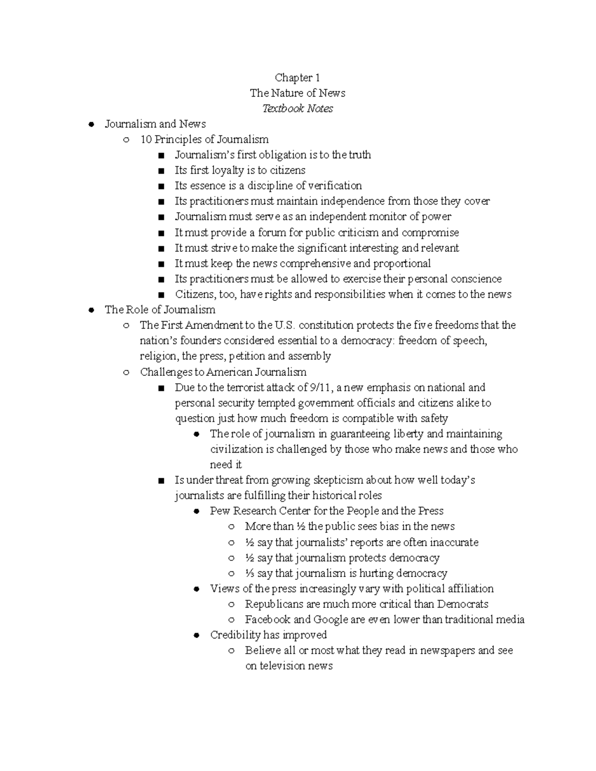 MC1313: Chapter 1 Textbook Notes - Chapter 1 The Nature of News ...