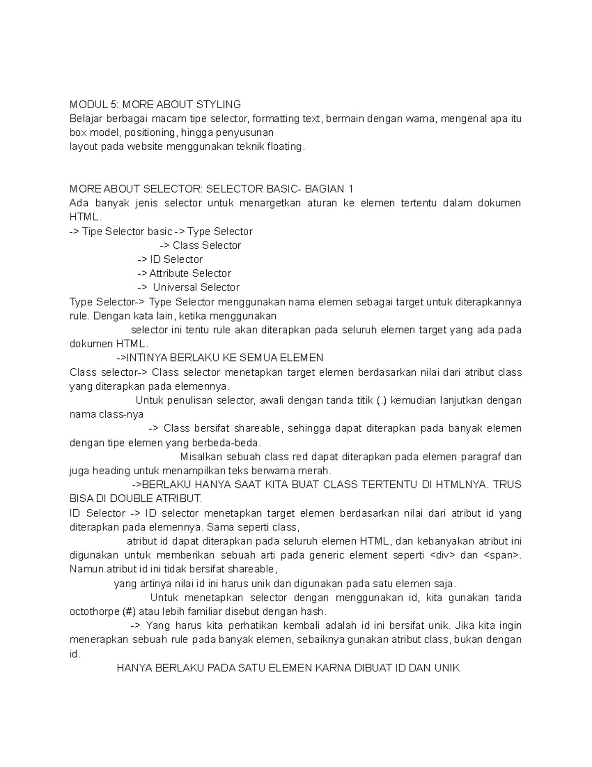 Catatan Dasar Pemrograman Web Development - Introduction about Styling - MODUL 5: MORE ABOUT ...