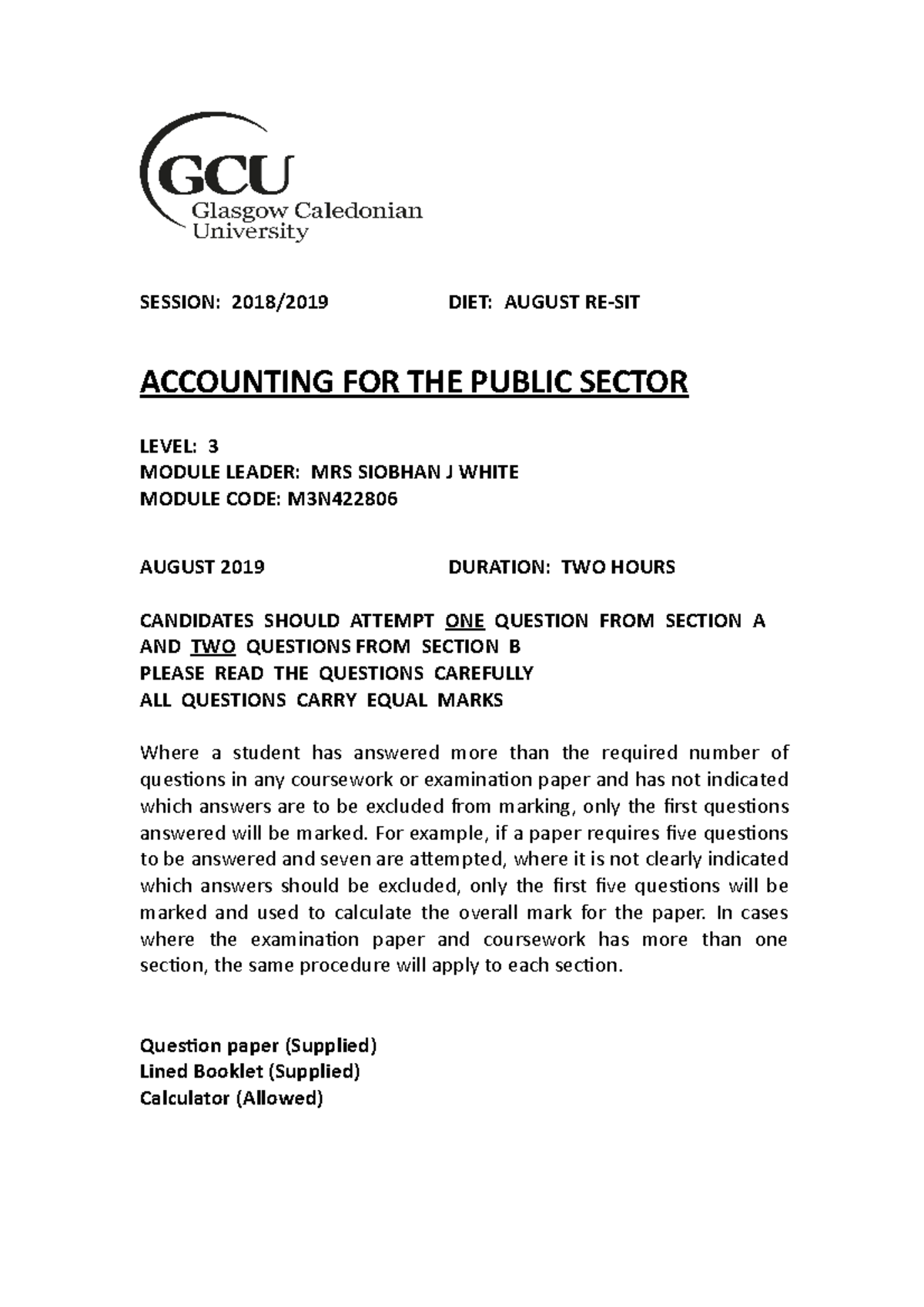 Aug2019 - past papers - SESSION: 2018/2019 DIET: AUGUST RE-SIT ...