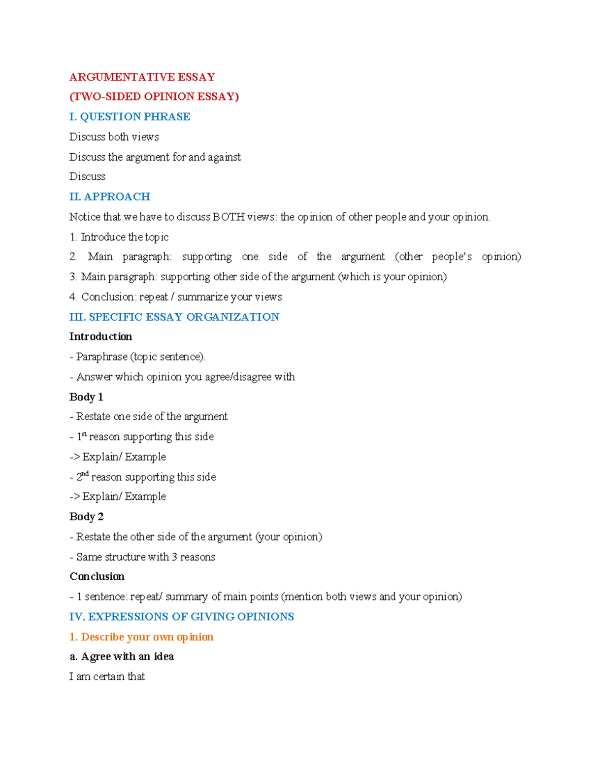 Argumentative (TWO- Sided Opinion) Essay - ARGUMENTATIVE ESSAY (TWO ...