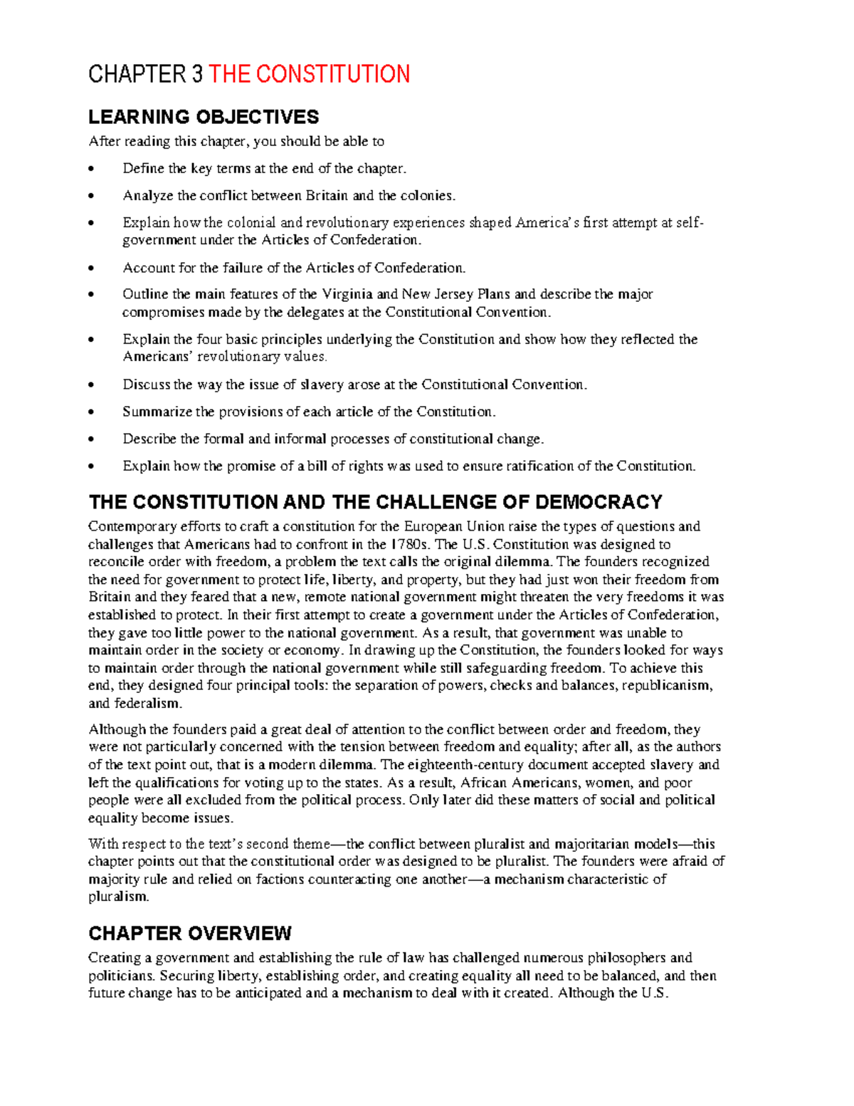 Ch03 The Constitution Exam - CHAPTER 3 THE CONSTITUTION LEARNING ...