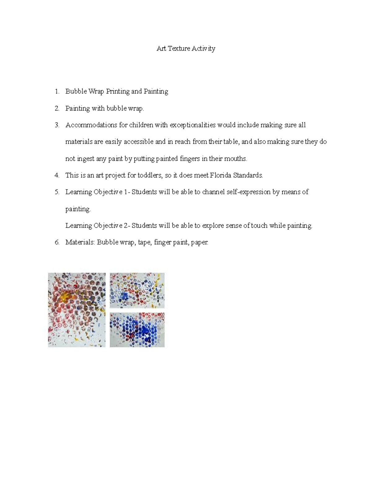 Mod 3 Web Activity - Art Texture Activity Bubble Wrap Printing and ...
