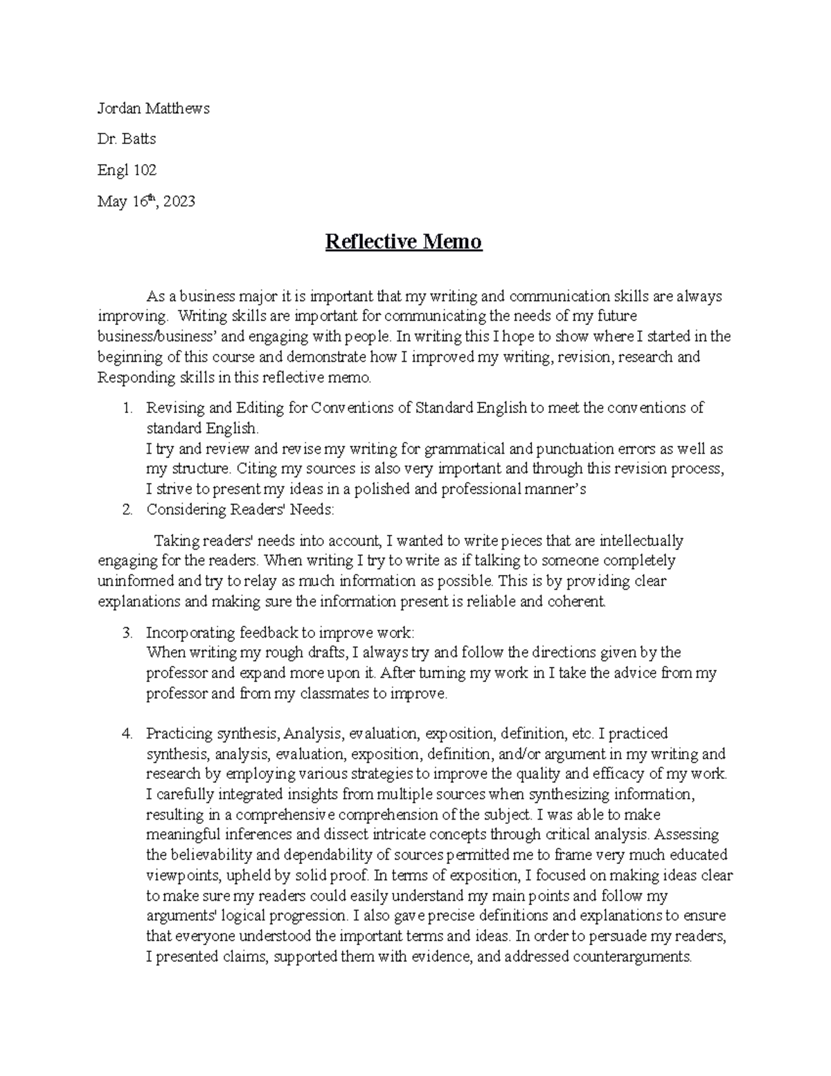 Final portfolio - Jordan Matthews Dr. Batts Engl 102 May 16th, 2023 ...