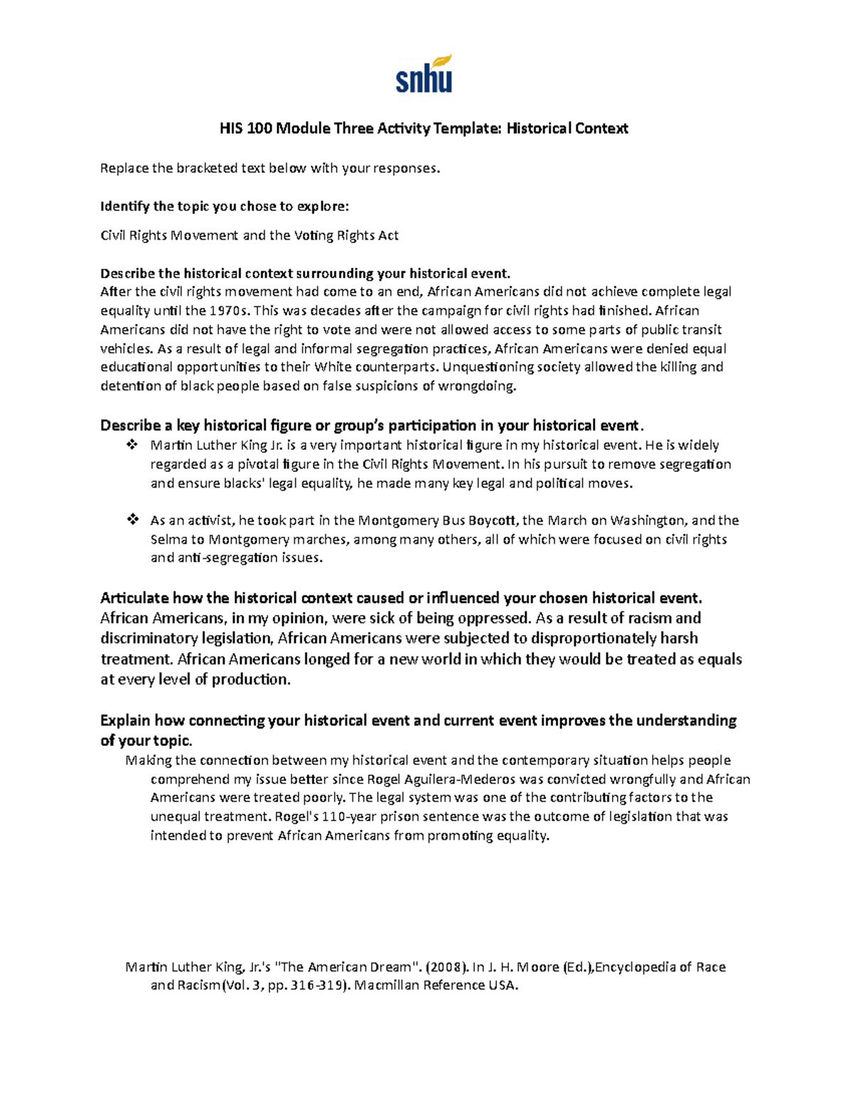 HIS 100 Module Three Activity Guidelines and Rubric Historical Context ...