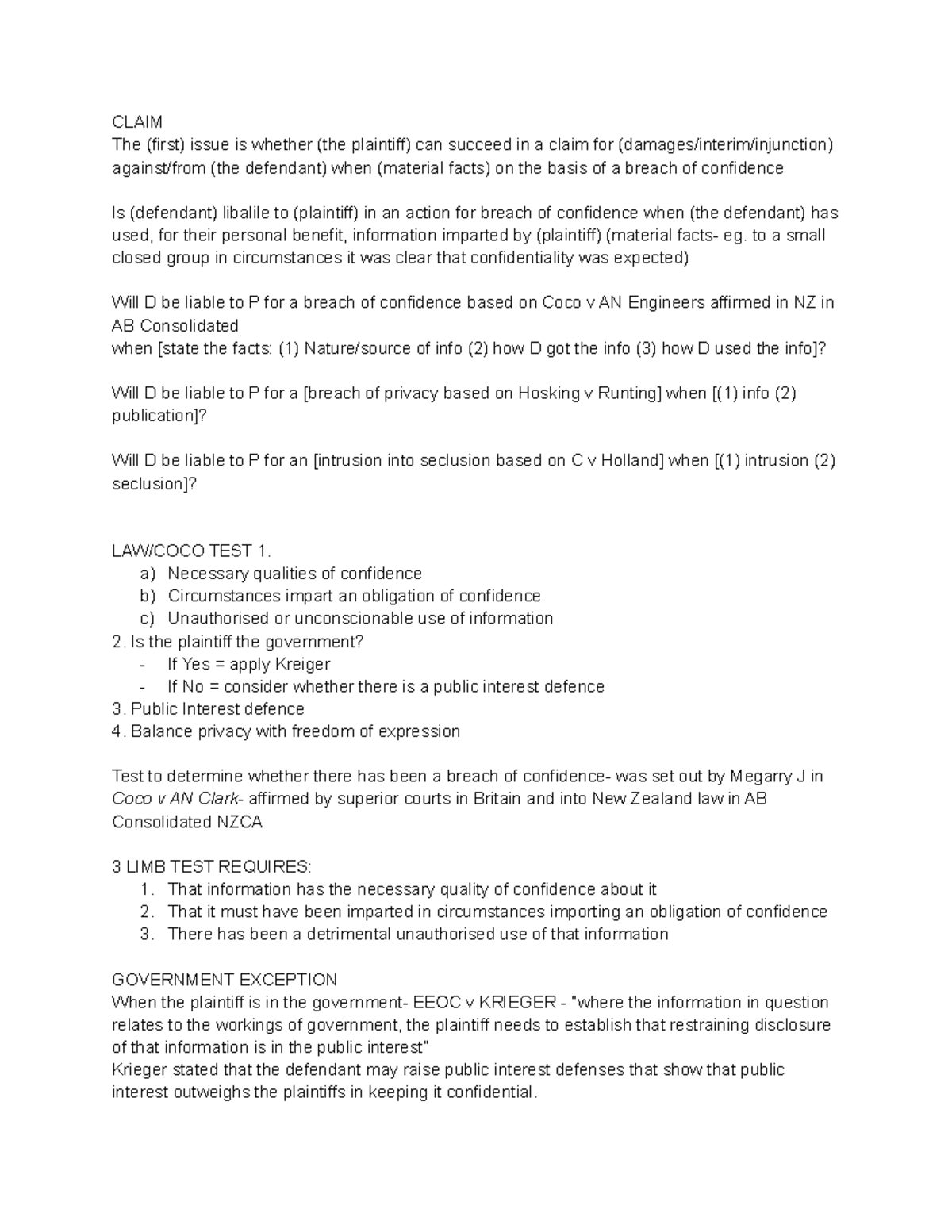 LAWS122 Final - Summary - CLAIM The (first) issue is whether (the ...