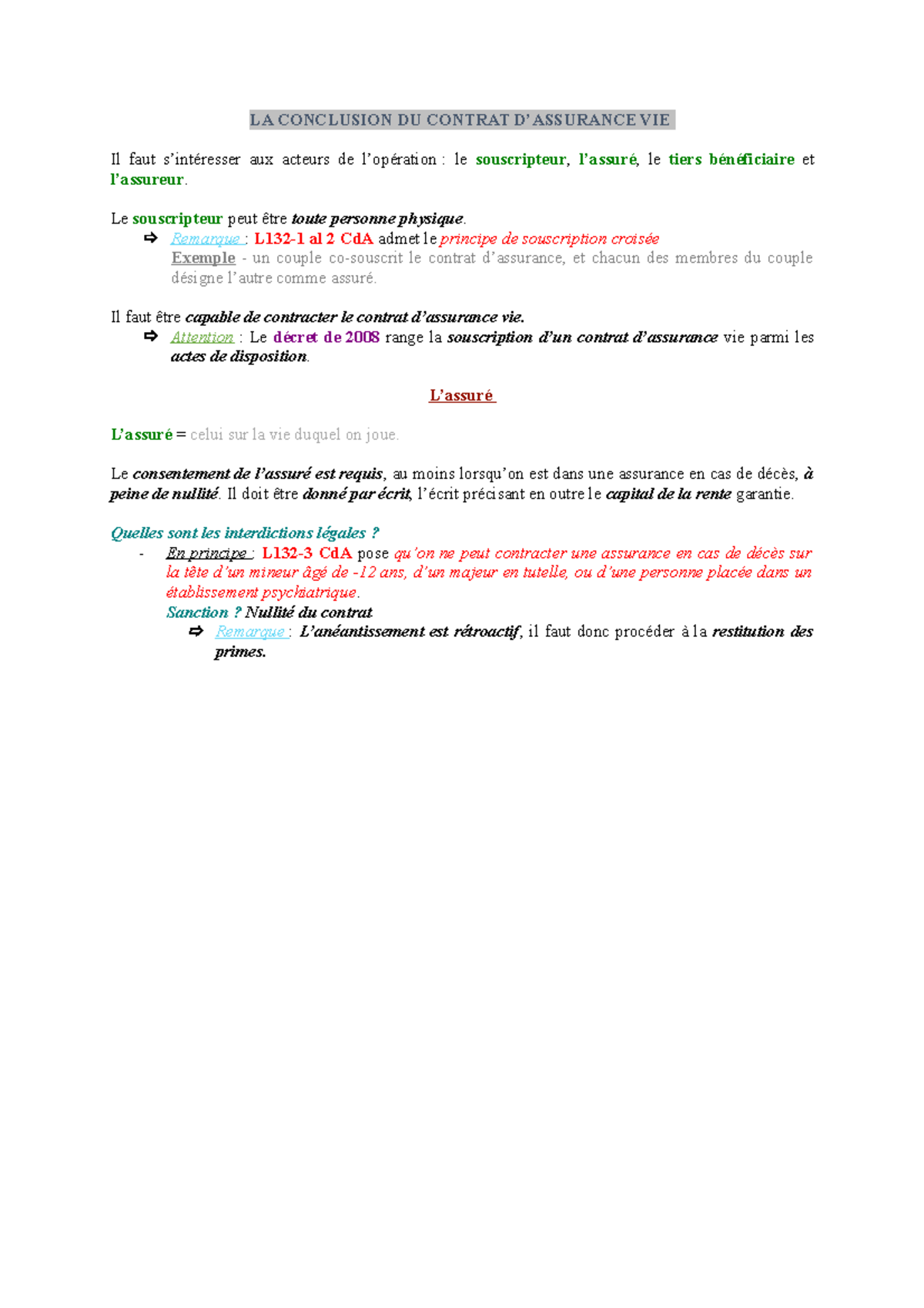 LA Conclusion DU Contrat D’ Assurance VIE - LA CONCLUSION DU CONTRAT D ...