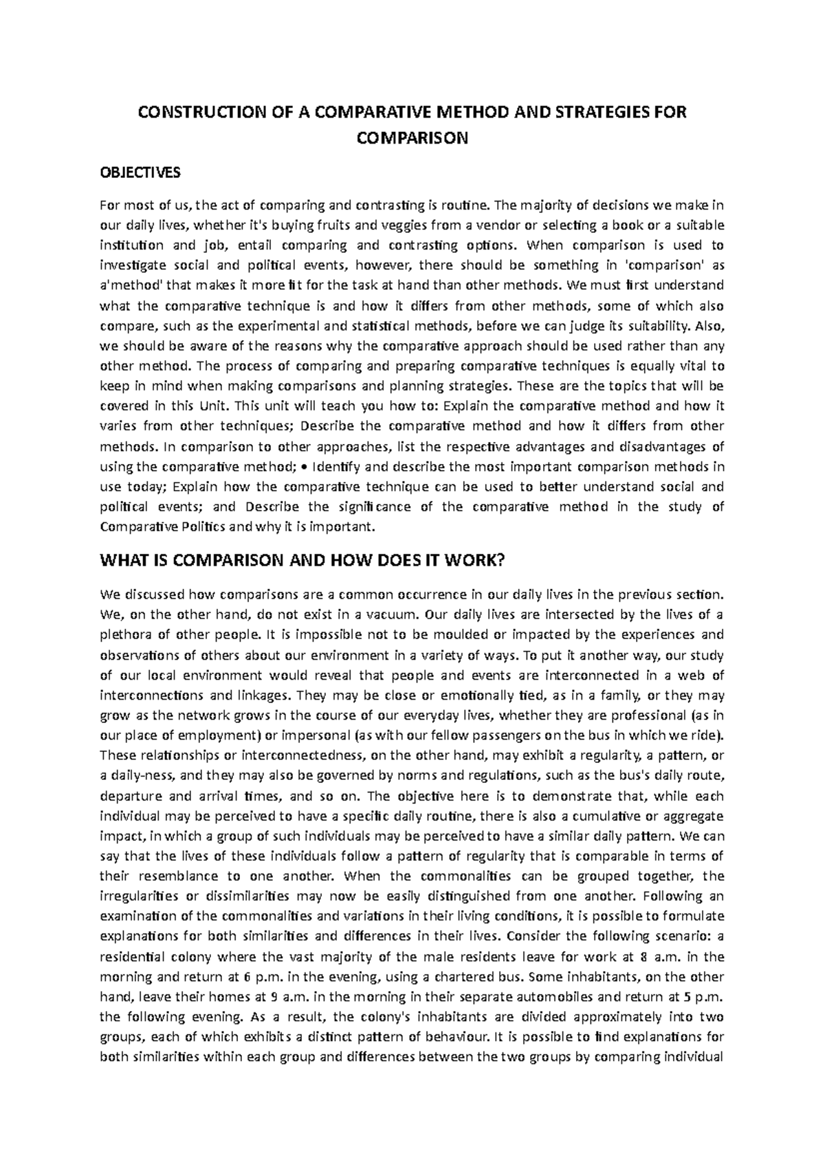 Construction OF A Comparative Method AND Strategies FOR Comparison ...