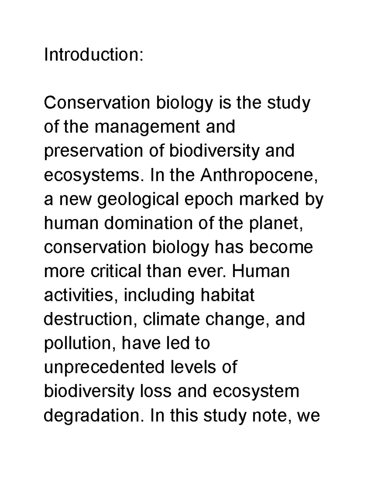 Study note - Conservation Biology in the Anthropocene Managing ...