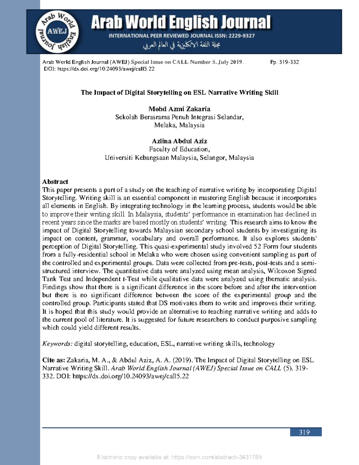 SSRN-id3431789 - English Reading material - 319 Arab World English ...