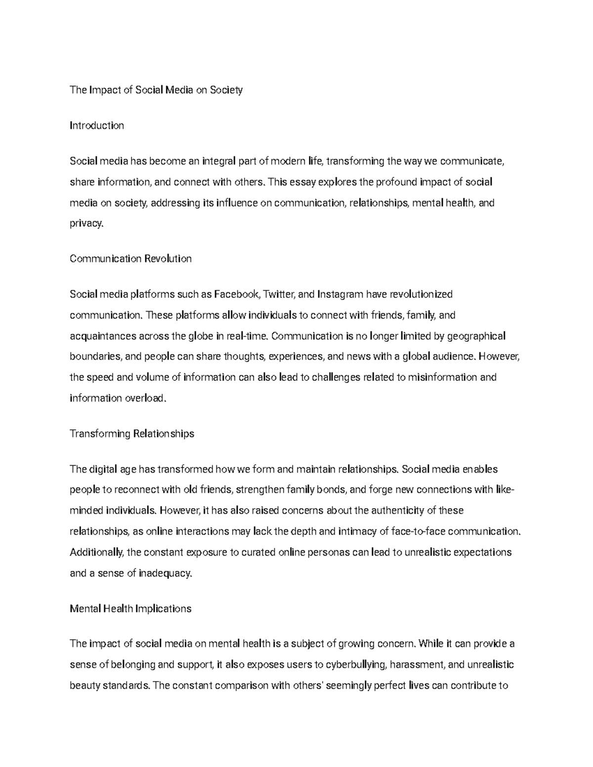 The Impact of Social Media on Society - The Impact of Social Media on ...